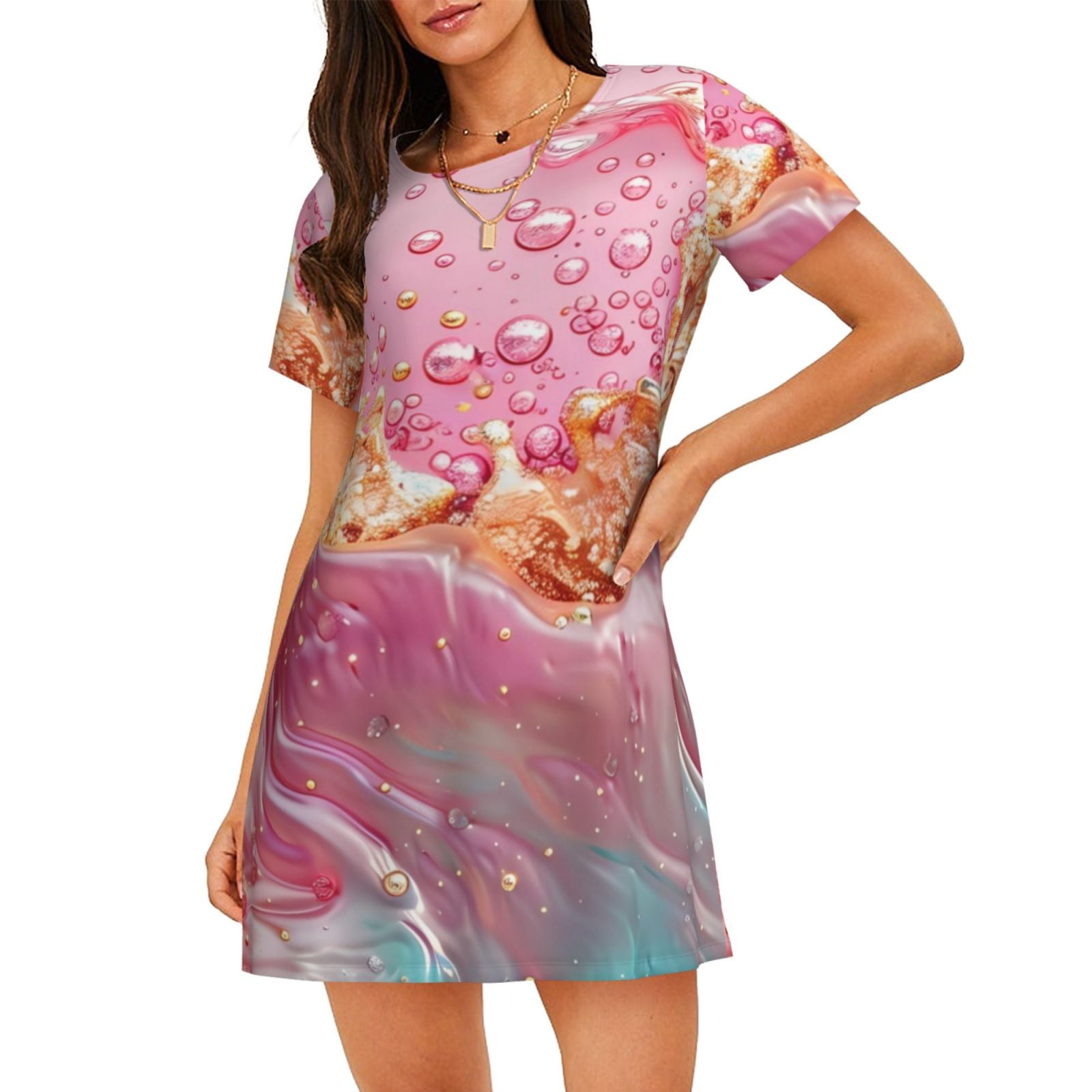 Disketp Abstract Pink Gold Splash for Womens Short Sleeve Sleepshirt ...