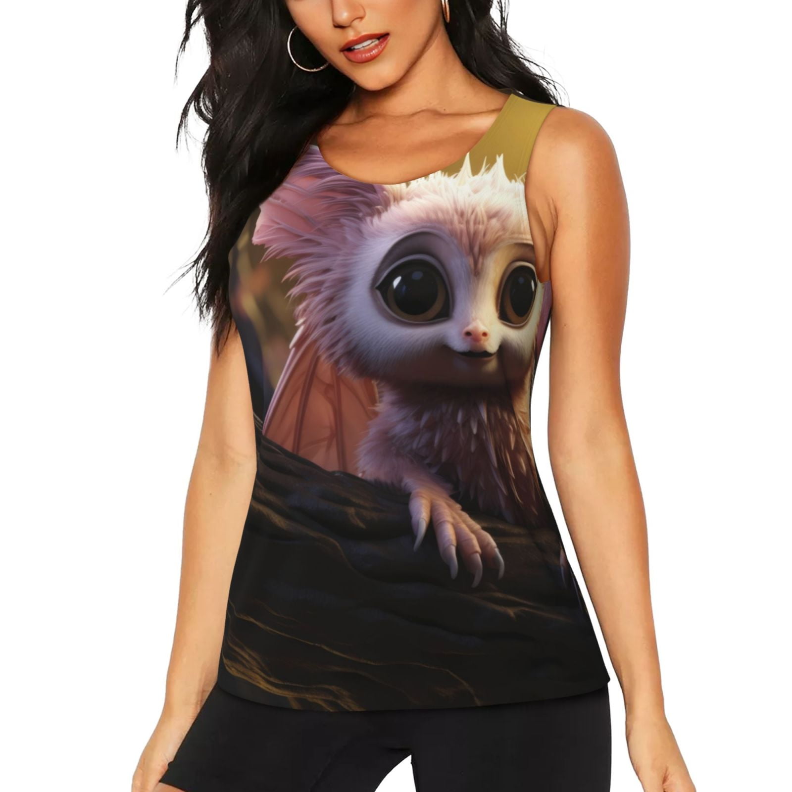 Disketp Adorable Fluffy Bat Print Women's Workout Tank Top Sleeveless ...