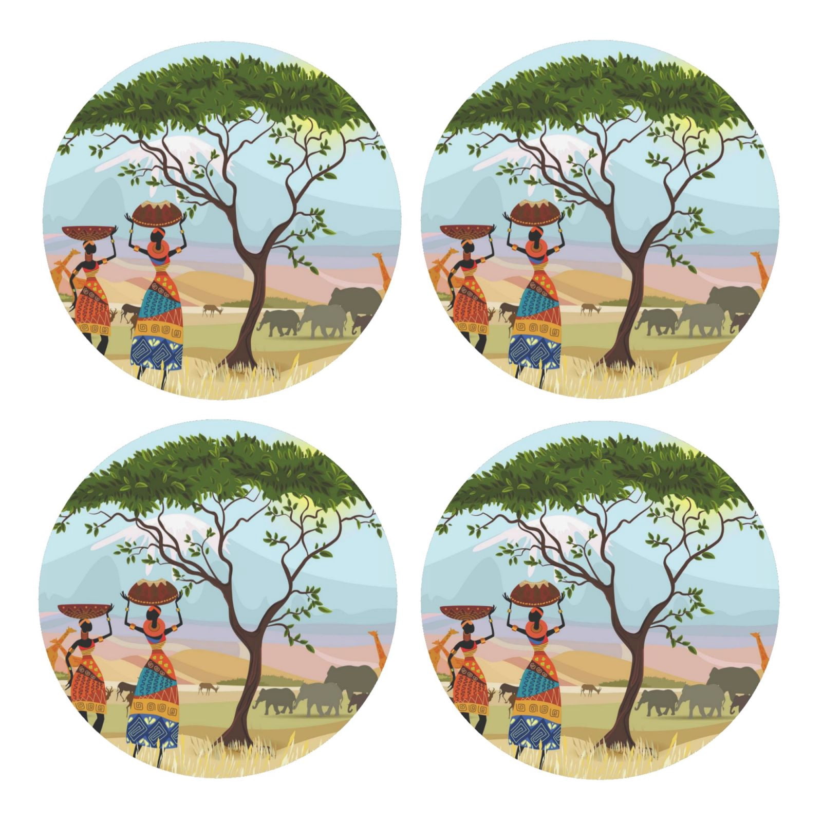 Disketp African Women MDF Cork Coaster 4 Pcs - Absorbent Beverage ...