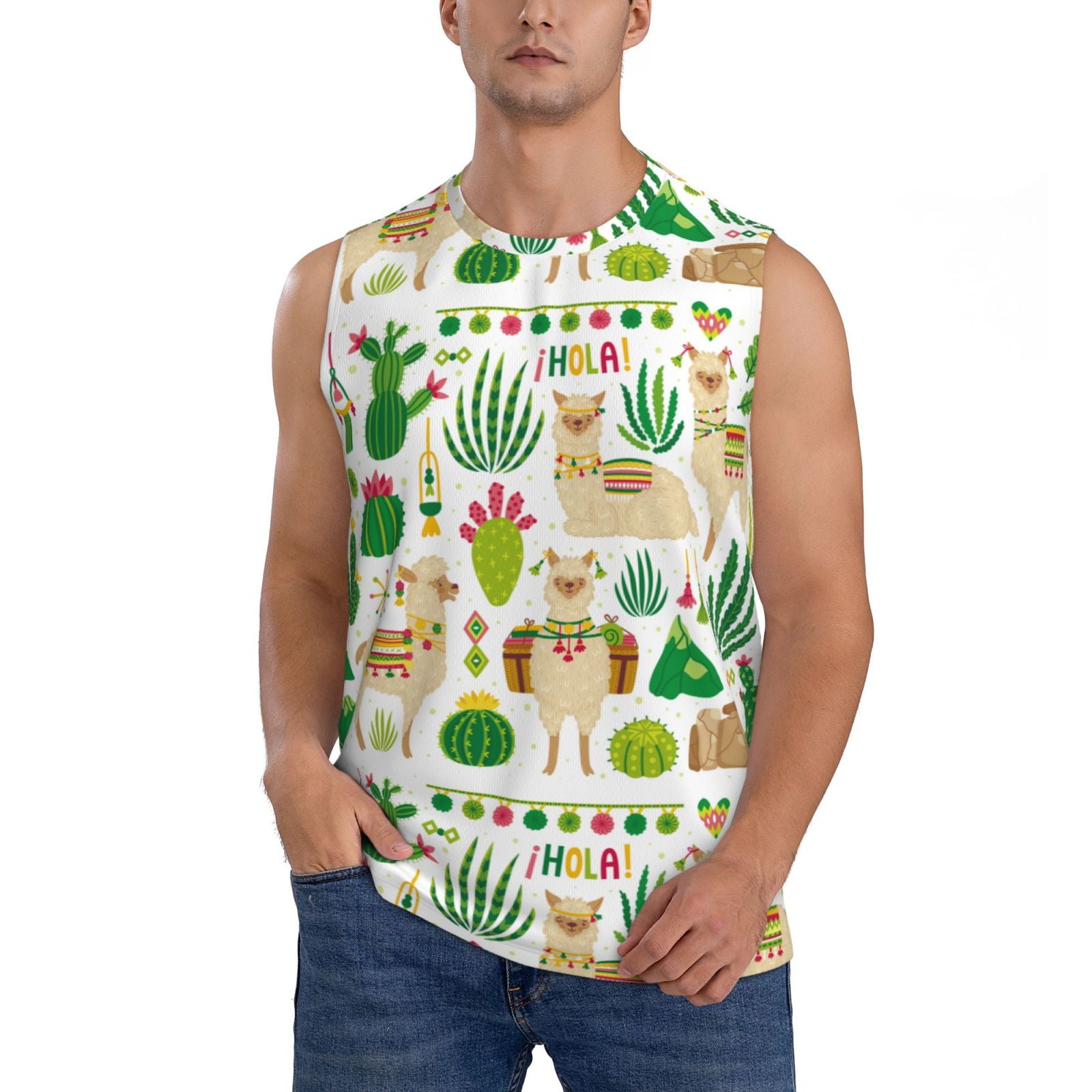Disketp Alpaca And Cactus Sleeveless Tshirts For Men, Muscle Shirts For ...