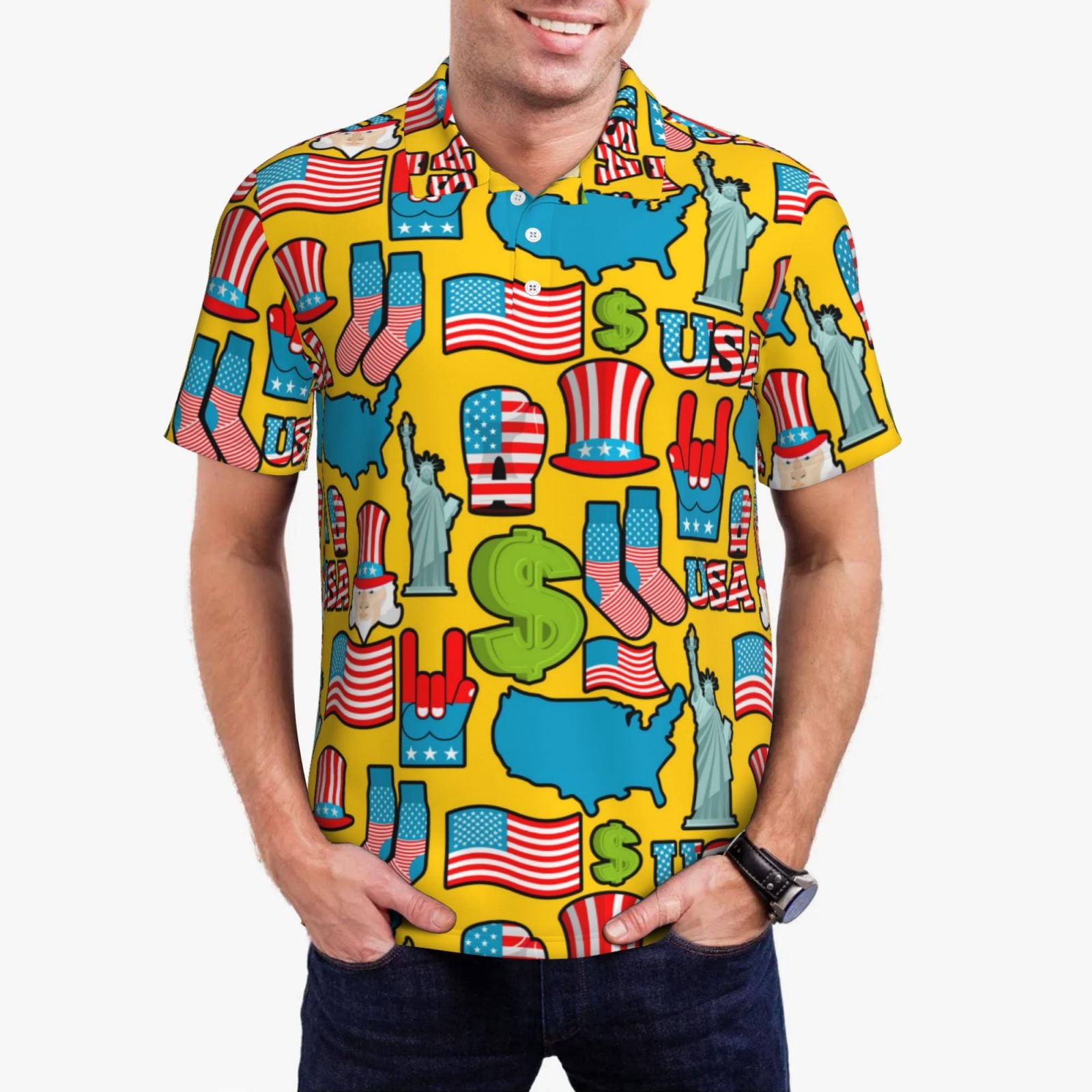 Disketp America Symbols for Men's Polo Shirts Short Sleeve Golf Shirt ...
