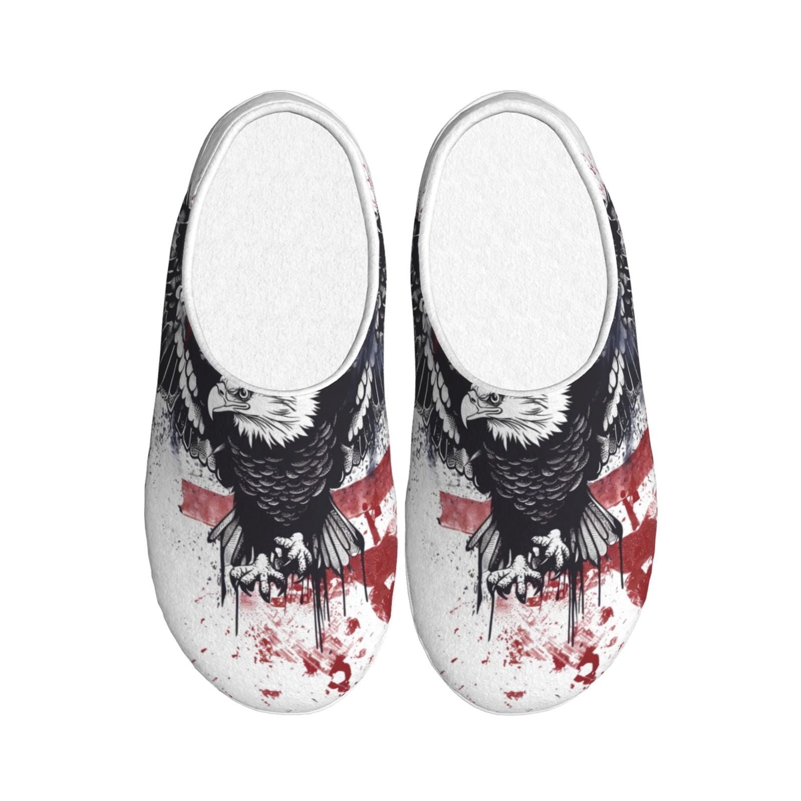 Disketp American Flag Eagle Art Women's Men's Slippers Plush Slip-On ...