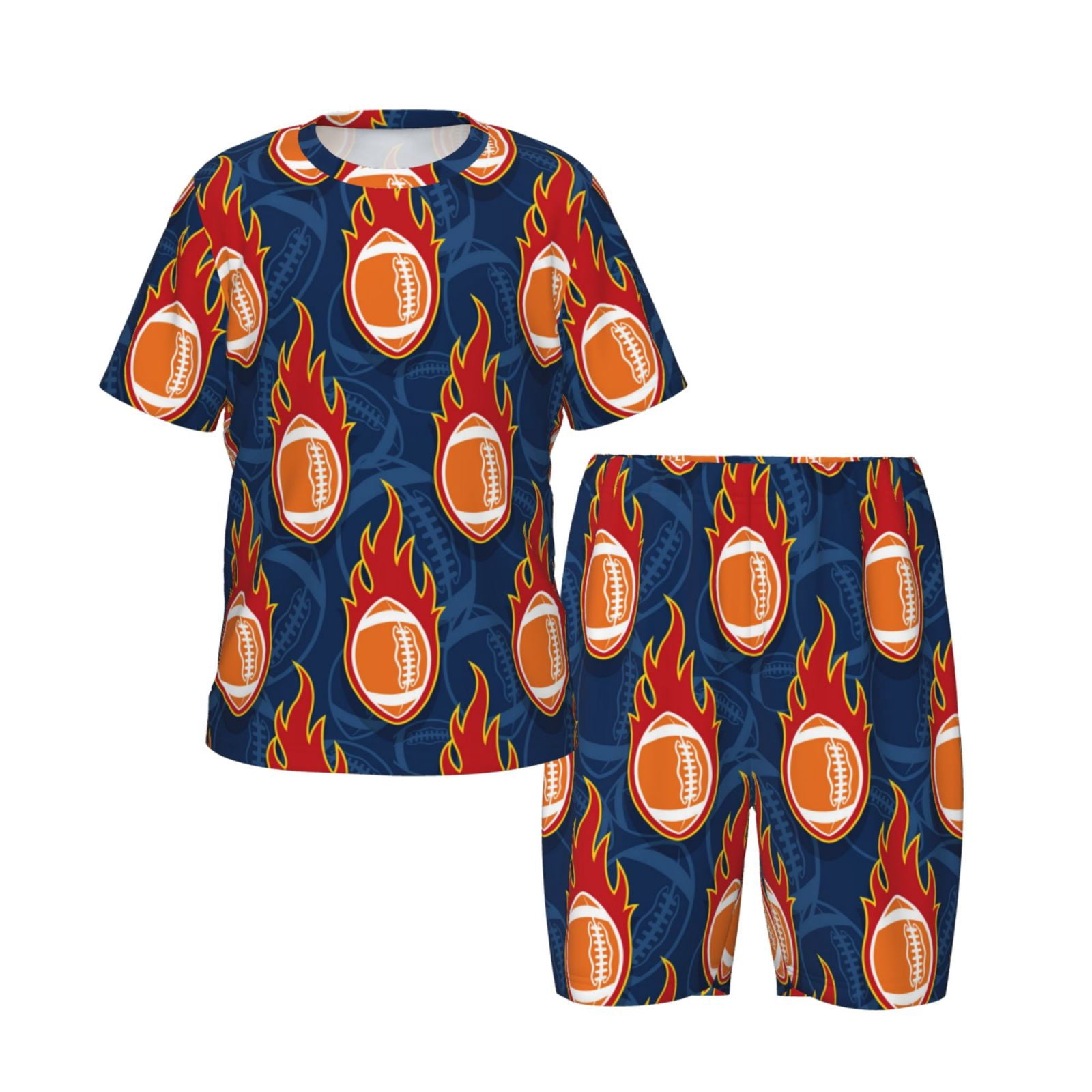 Disketp American Football and Fire Flames for Kids Short Sleeve Pajamas ...