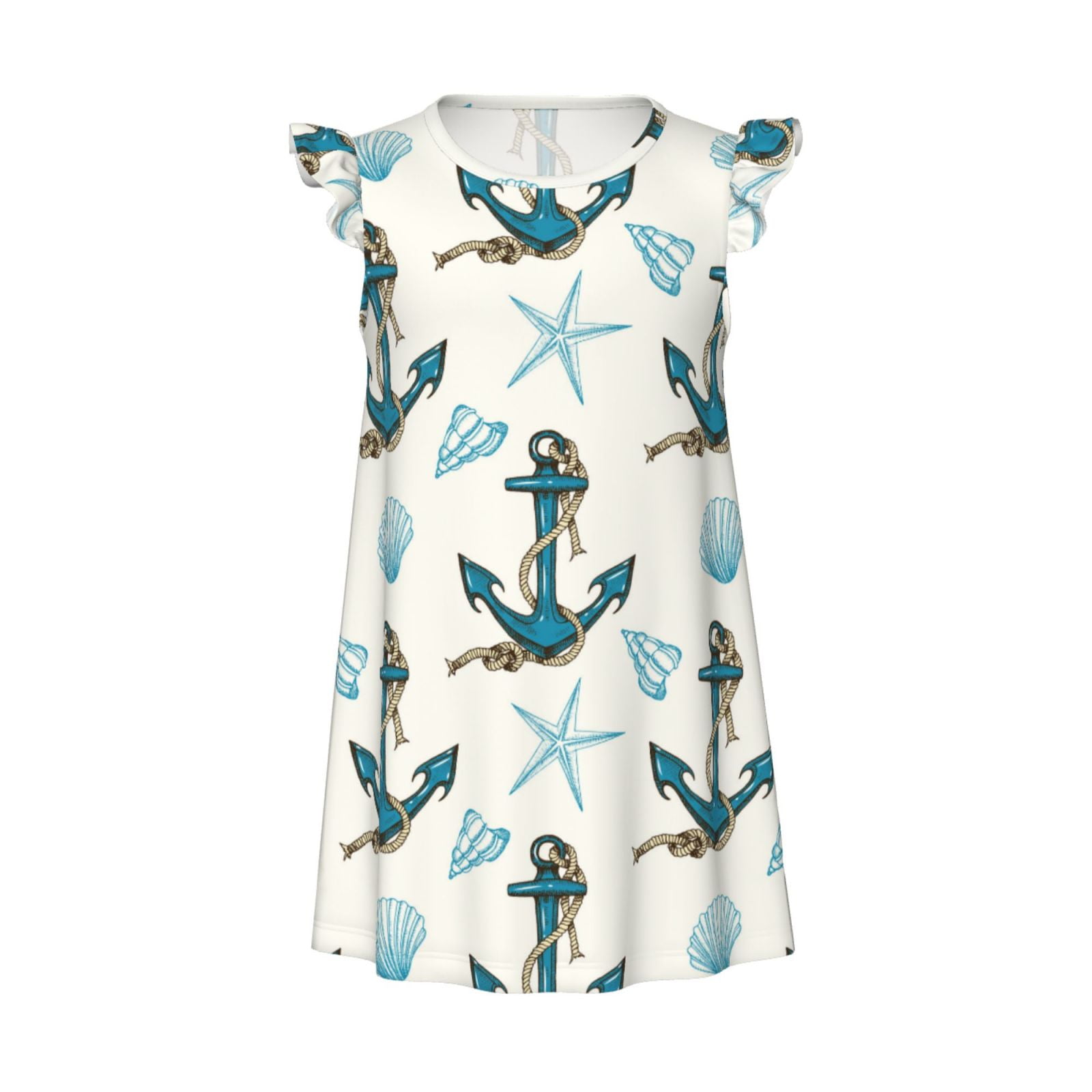 Disketp Anchors And Shells Print Girls Nightgowns 3-10 Years Flutter ...