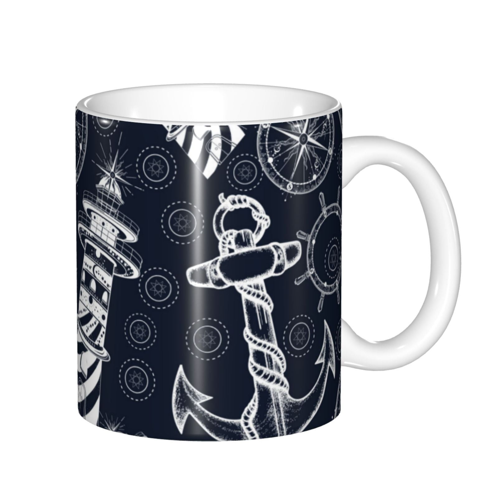Disketp Anchors and Lighthouse Large Coffee Mug with Handle Tea Cup ...