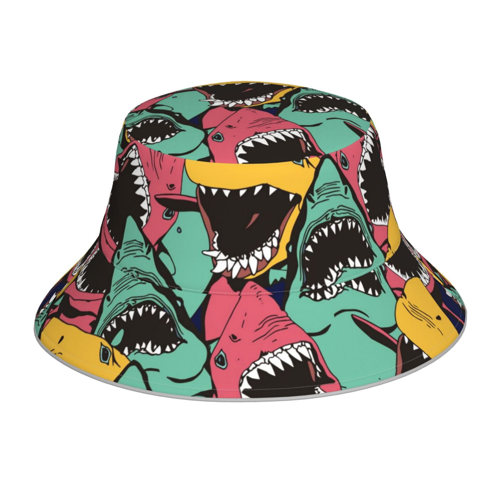 Disketp Angry Shark Pattern Print Reflective Bucket Hat Beach Hat ...
