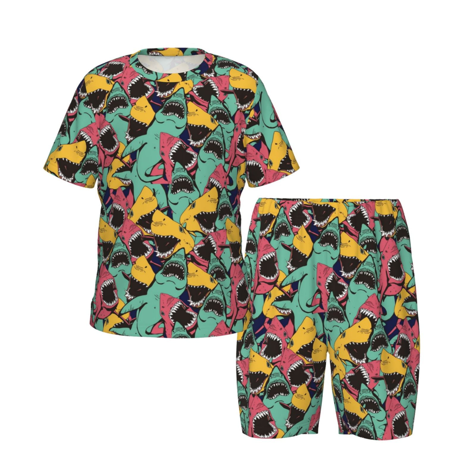 Disketp Angry Shark Pattern for Kids Short Sleeve Pajamas Kids Summer ...