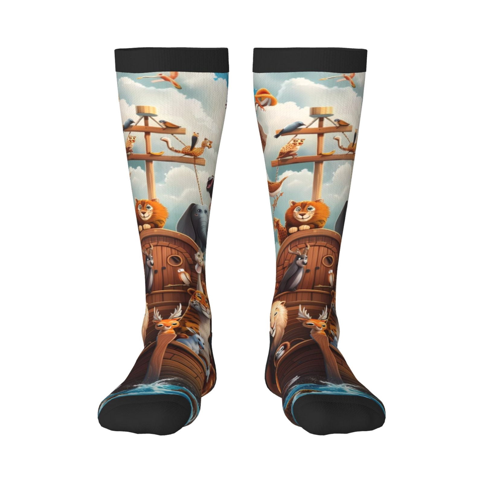 Disketp Animal Filled Noahs Ark Print Unisex Contrast Color Stockings ...