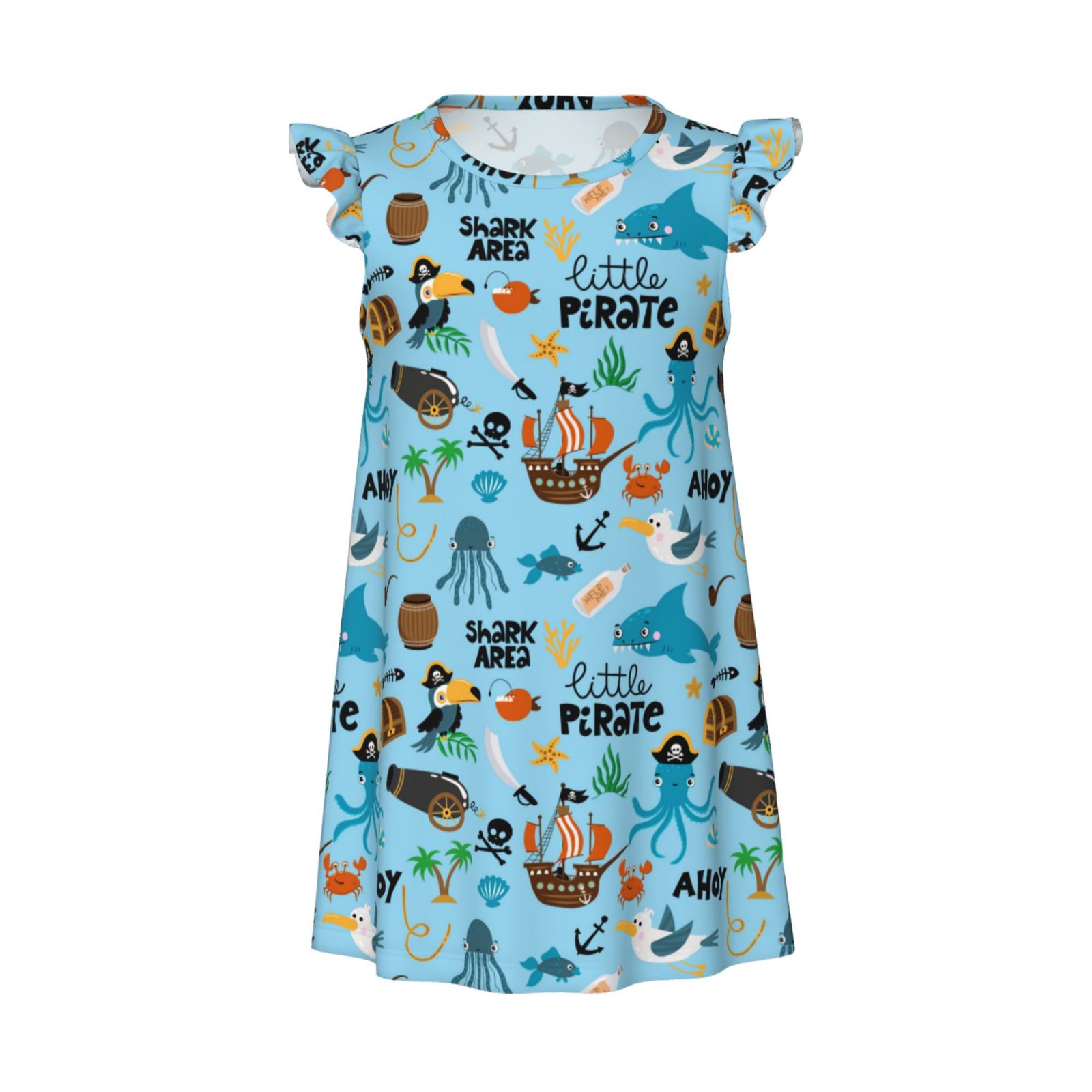 Disketp Animal Pirate Print Girls Nightgowns 3-10 Years Flutter Short ...