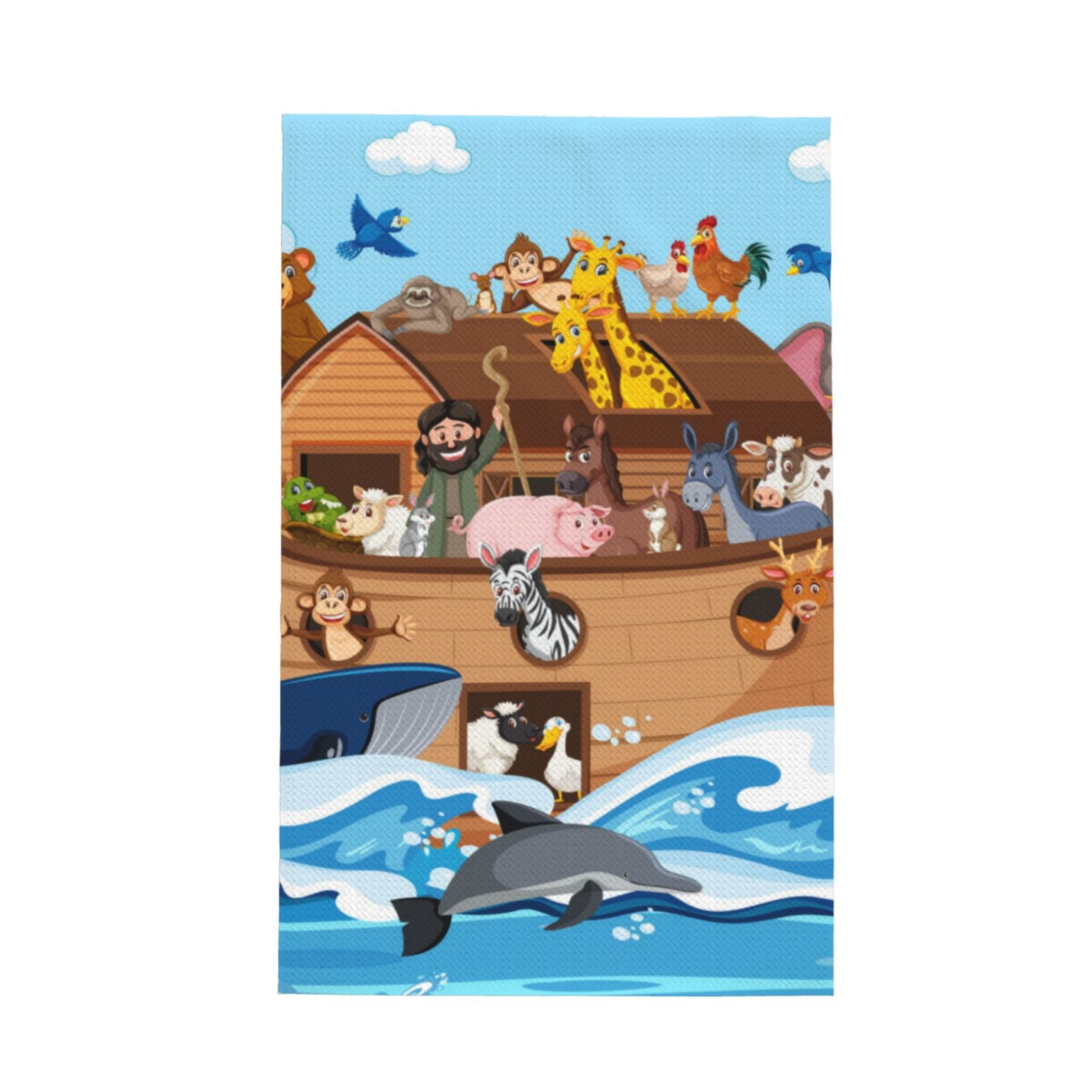 Disketp Animals on Noah's Ark Floating Waffle Weave Kitchen Dish Cloth ...