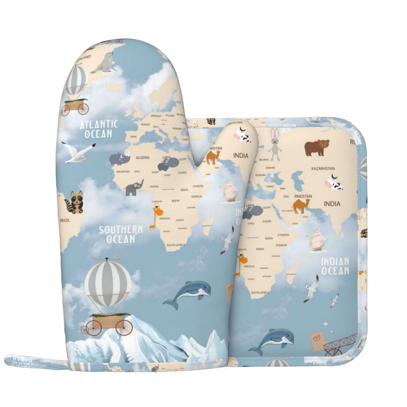 Disketp Animals Travel World Map Oven Mitts And Potholders Bbq Gloves ...