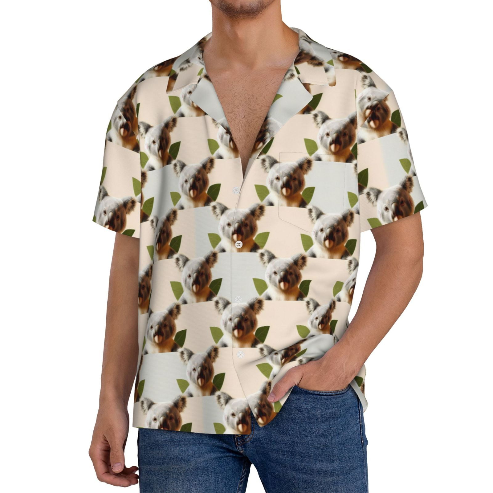 Disketp Art cute koala Men's Hawaiian, Shirts Button Down Holiday Beach ...