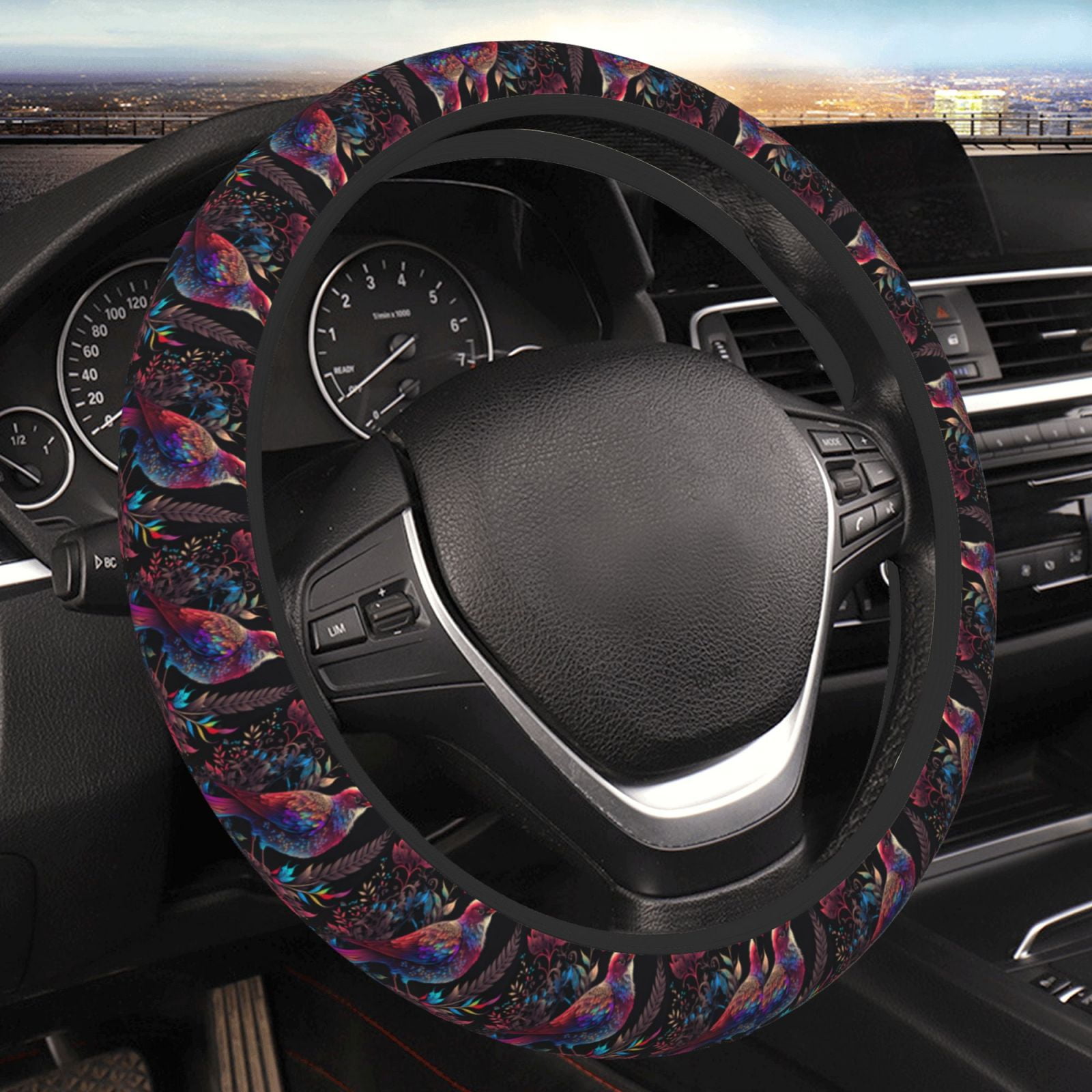 Disketp Artistic Colorful Bird Elastic Microfiber Steering Wheel Cover ...