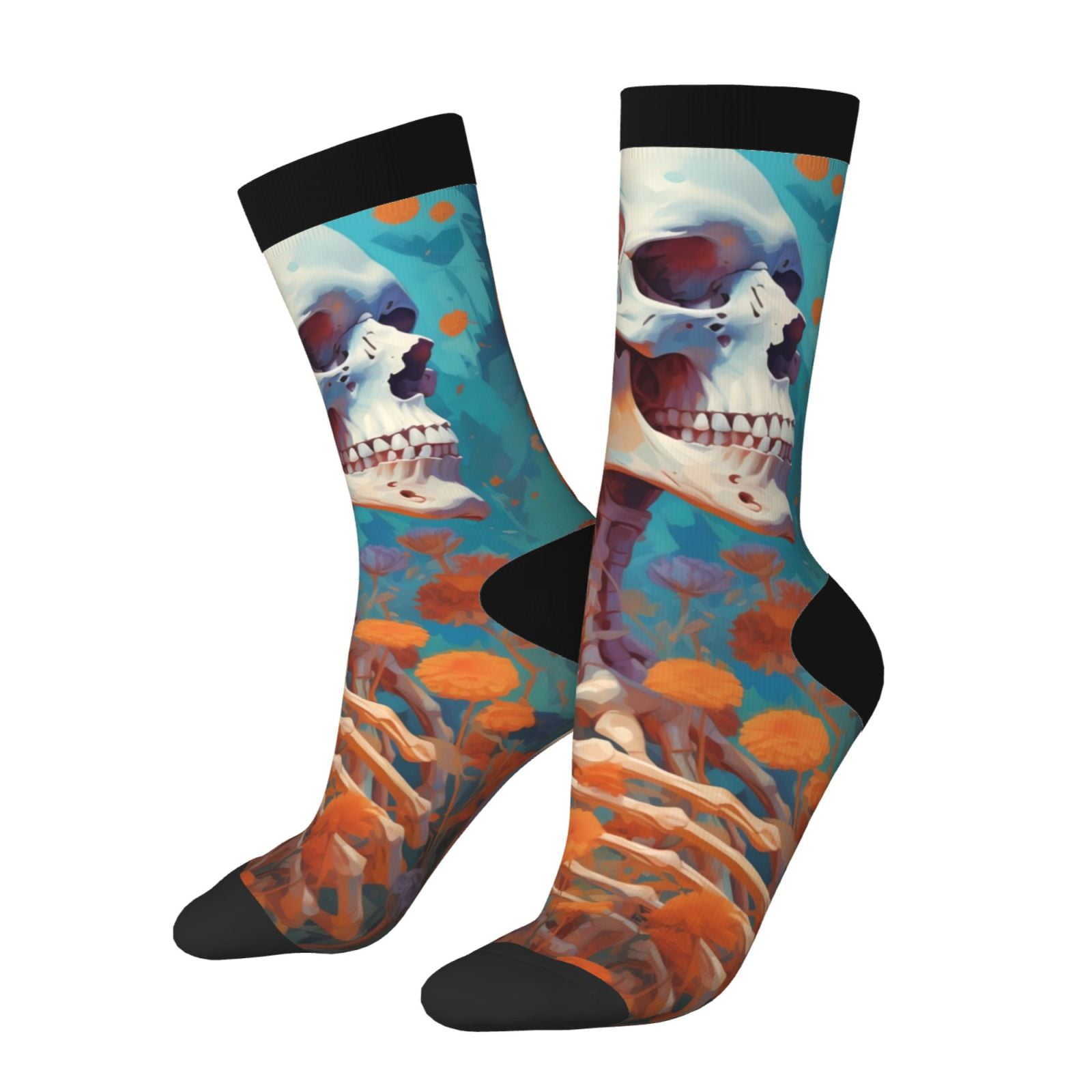 Disketp Artistic Orange Carnation Skull Unisex Crew Socks Lightweight ...
