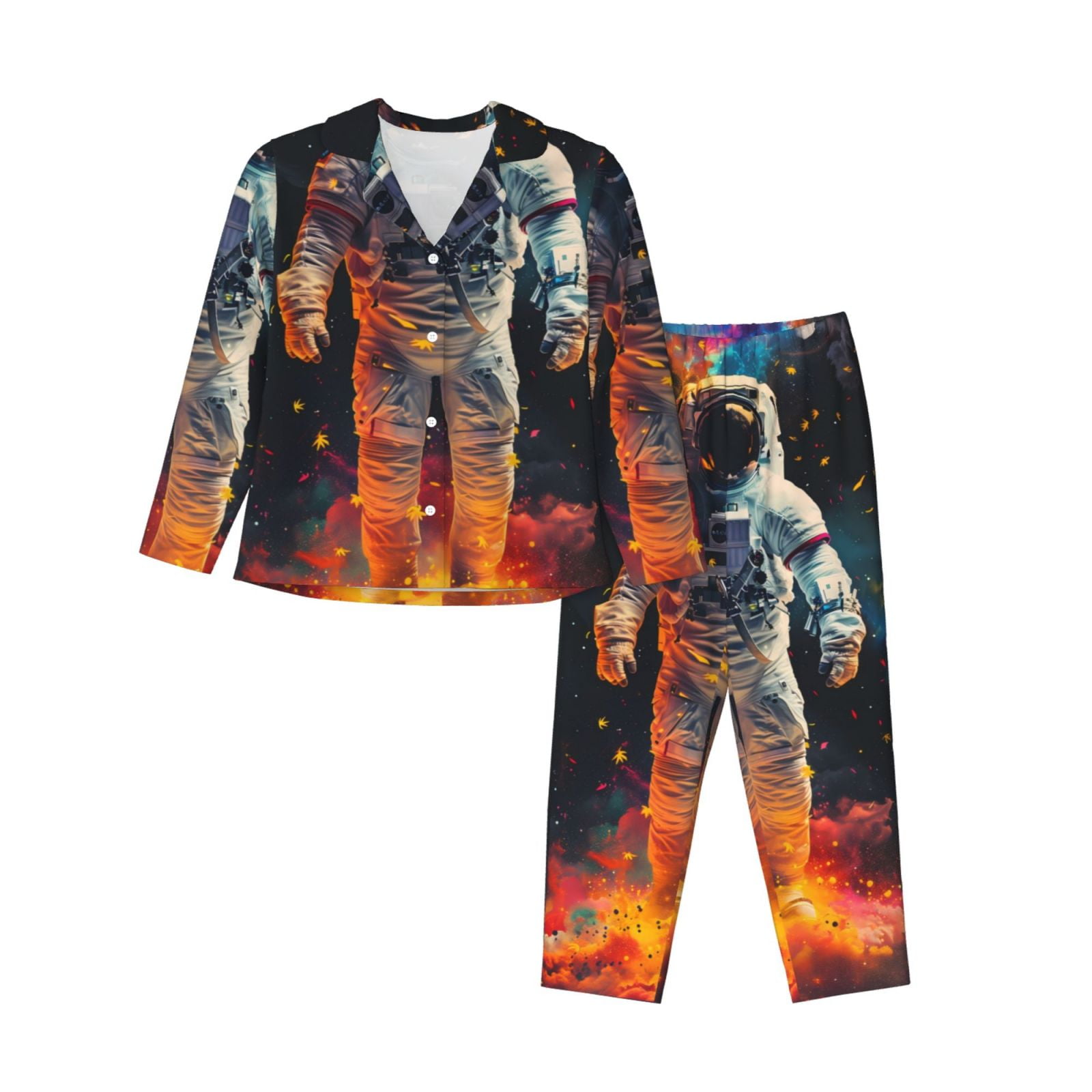 Disketp Astronaut Cosmic Rainbow Pajamas Set Long Sleeve Sleepwear ...