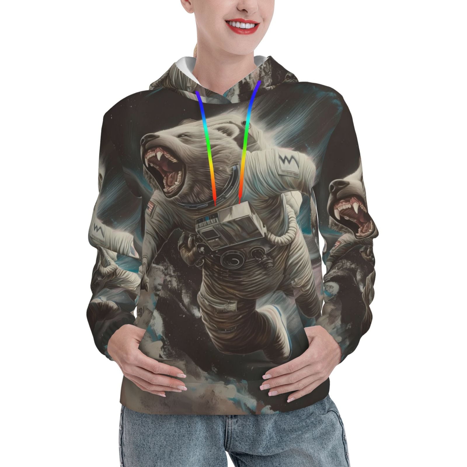 Disketp Astronaut Polar Bear Roar Womens Casual Hoodies Crew Neck Long ...