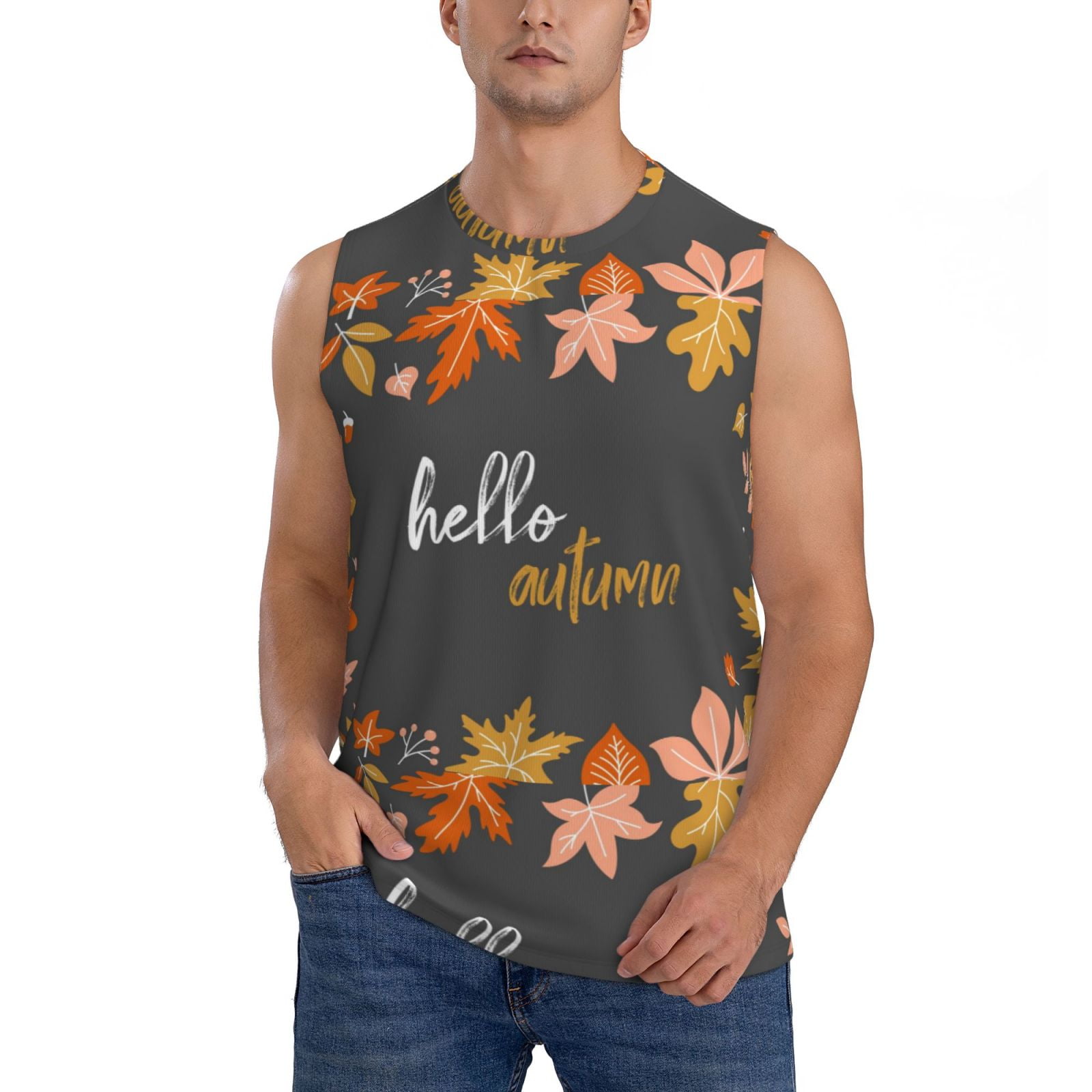 Disketp Autumn And Fall Leaves Sleeveless Tshirts For Men, Muscle ...