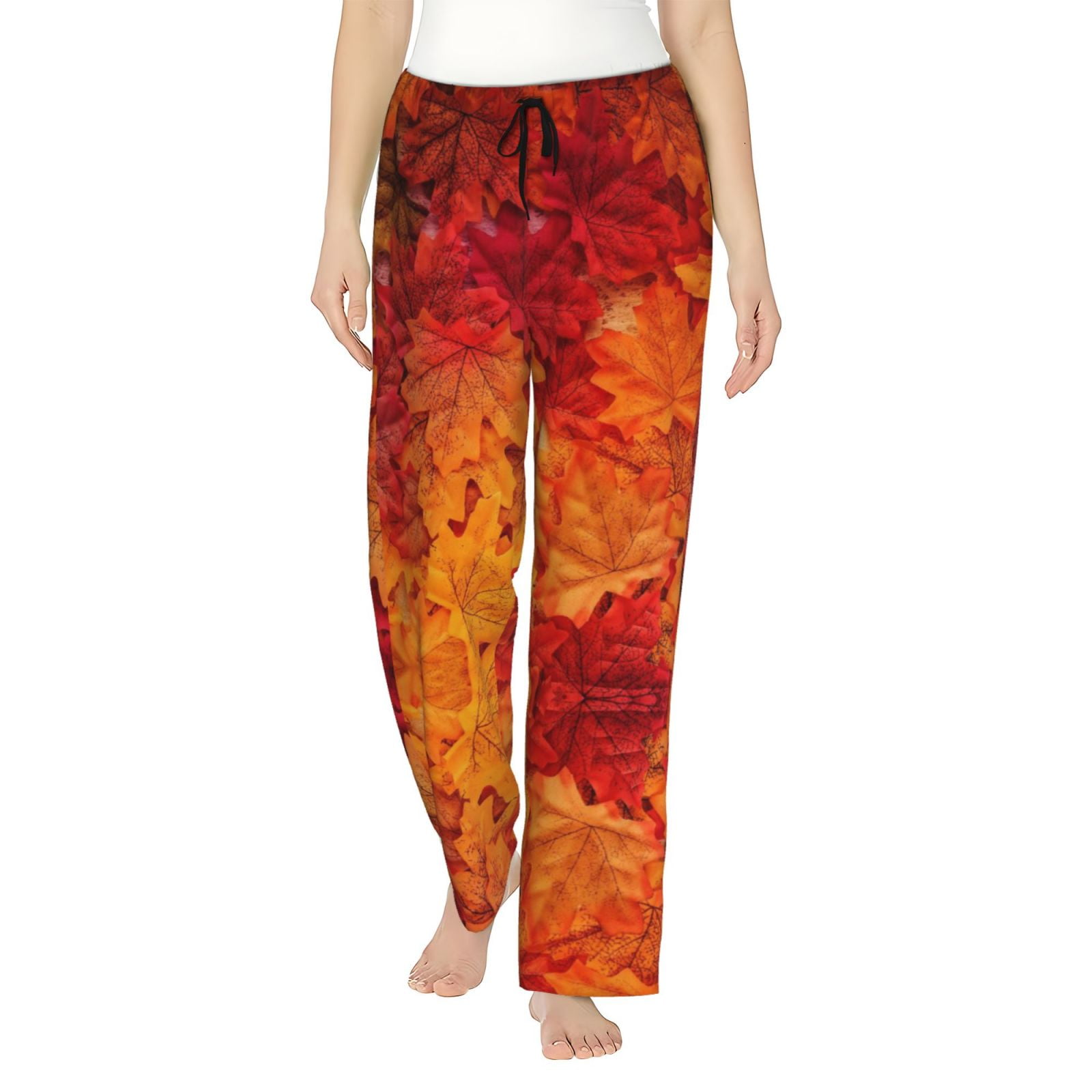 Disketp Autumn Leaf Print Women'S Comfy Pajama Pants Casual Drawstring ...