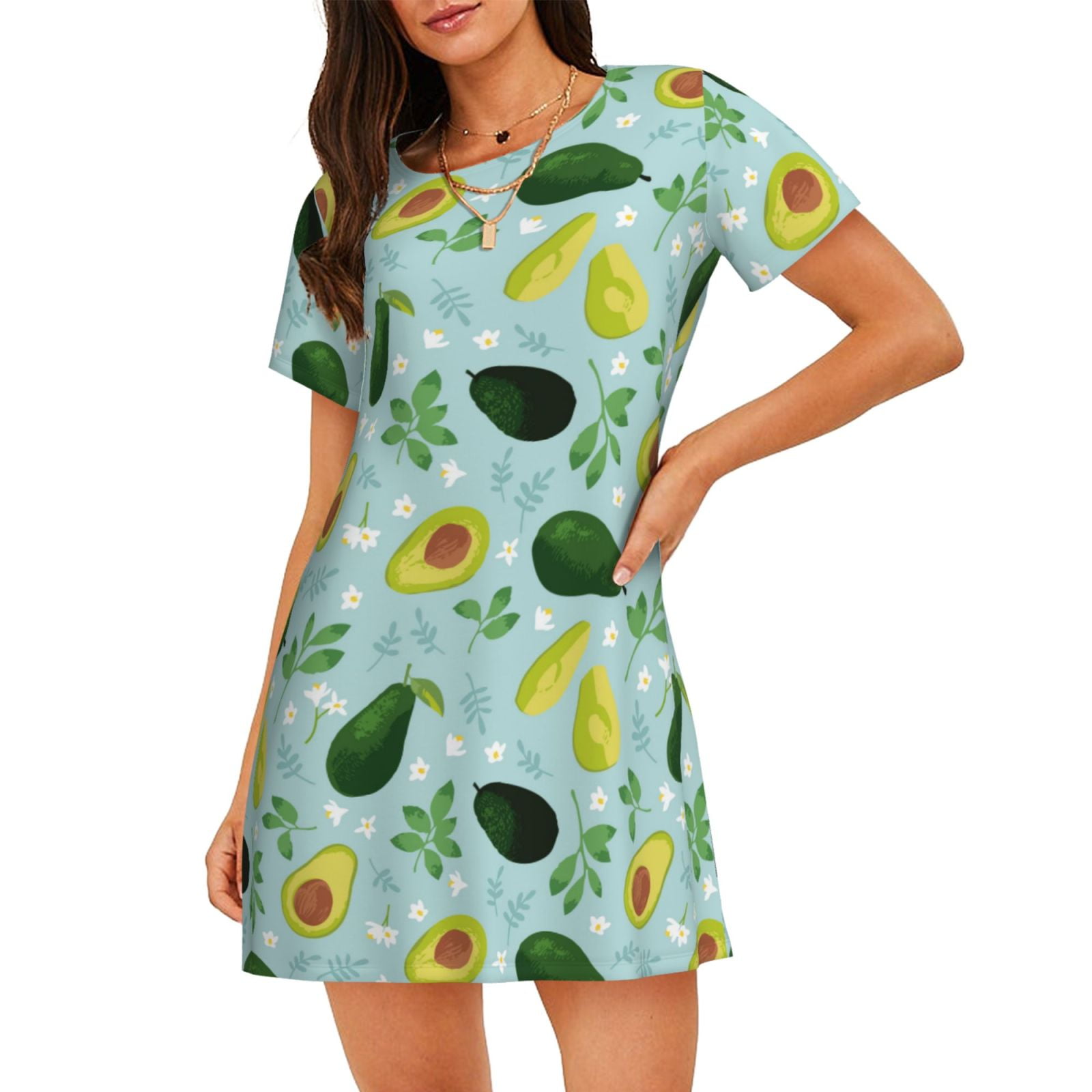 Disketp Avocado Flowers And Leaves for Womens Short Sleeve Sleepshirt ...