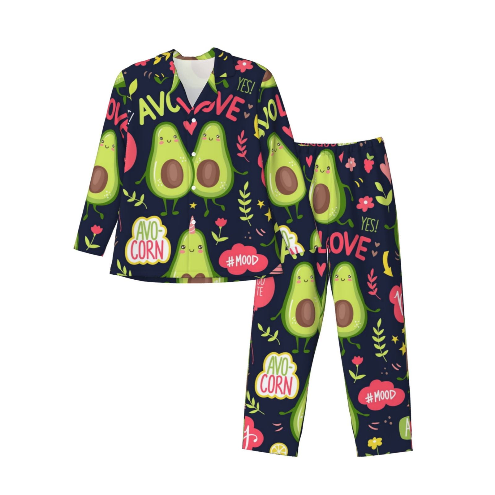 Disketp Avocado Love for Pajamas Set Long Sleeve Sleepwear Mens Button ...