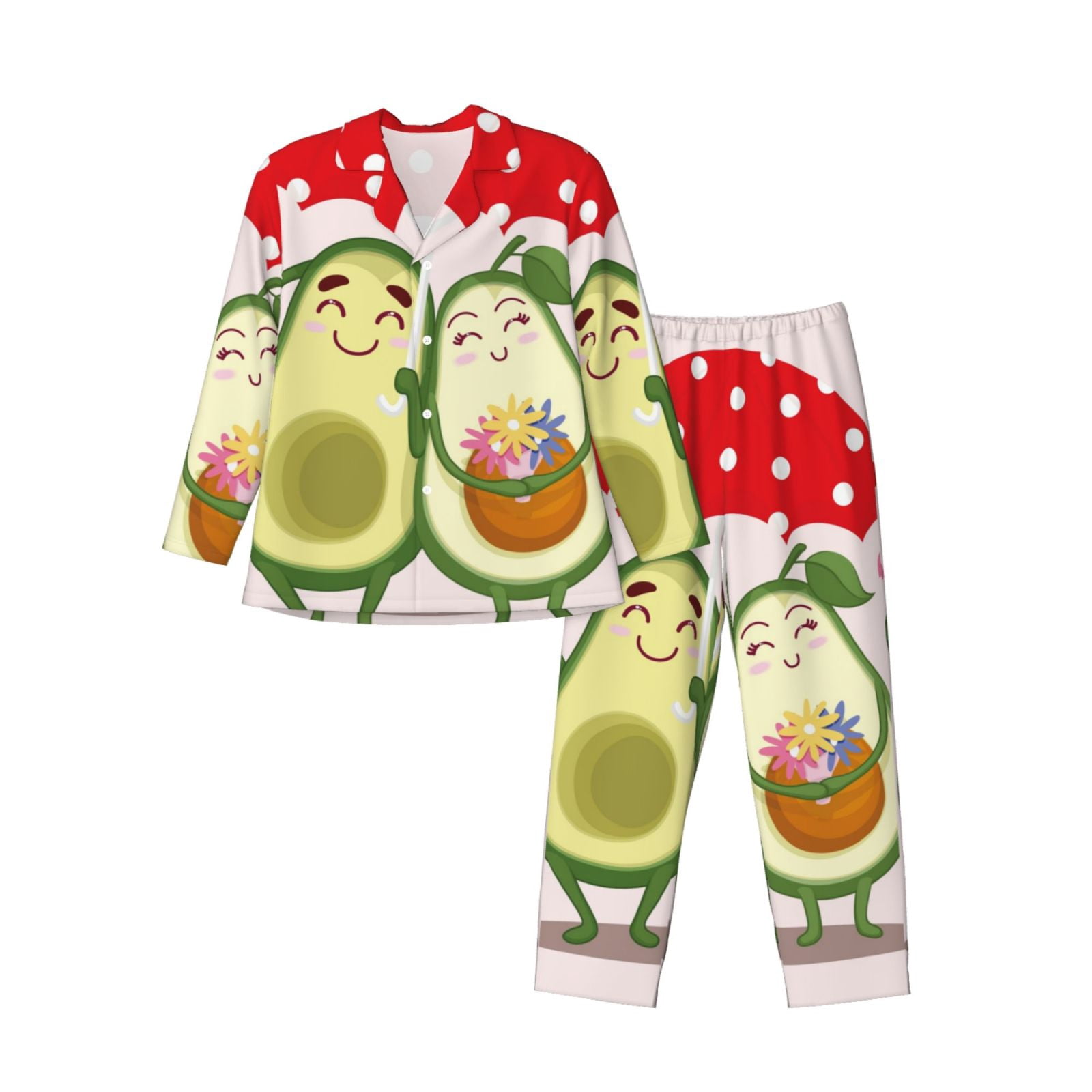 Disketp Avocado Lovers Wearing Umbrella Mens Pajama Set, Soft Warm Long ...