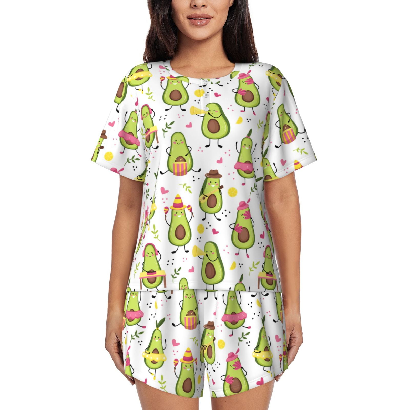 Disketp Avocado Playing Music for 2 Piece Shorts Sleepwear Women's ...