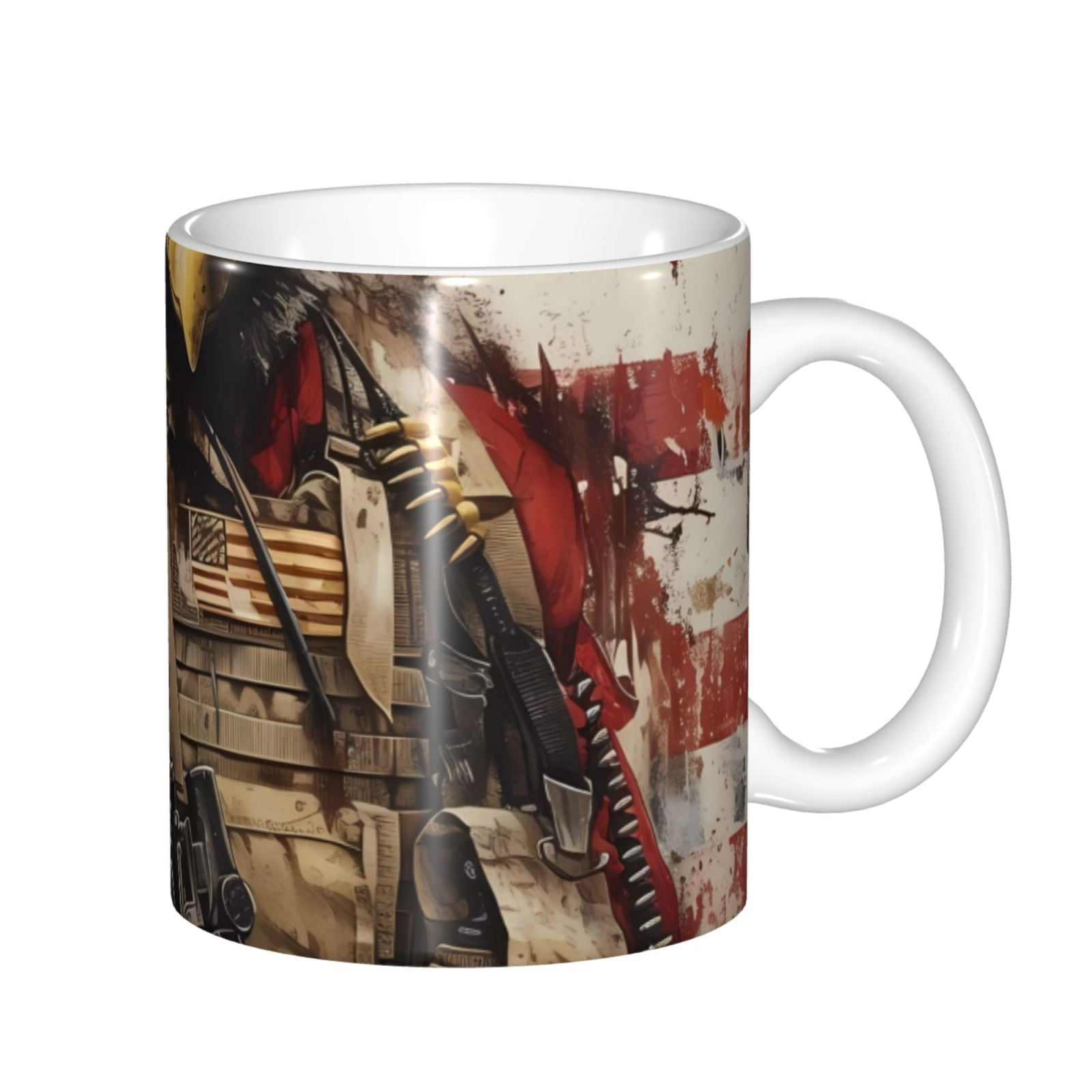 Disketp Bald Eagle Soldier Large Coffee Mug with Handle Tea Cup Novelty Coffee Cup for Men Women ...