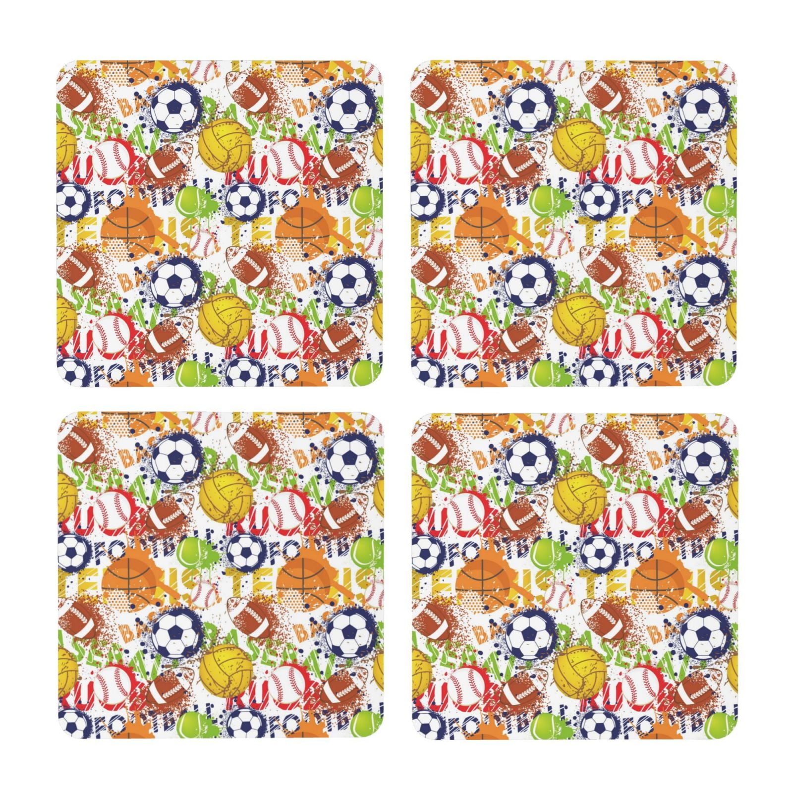 Disketp Balls MDF Cork Coaster 4 Pcs - Absorbent Beverage Coasters for ...