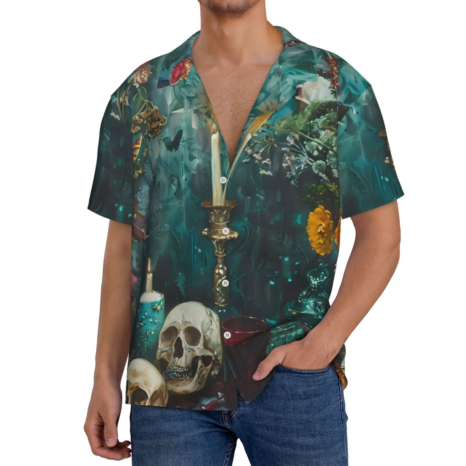 Disketp Baroque Floral Still Life Men's Hawaiian, Shirts Button Down ...