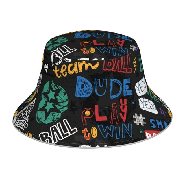 Disketp Basketball Print Reflective Bucket Hat Beach Hat Summer Travel ...