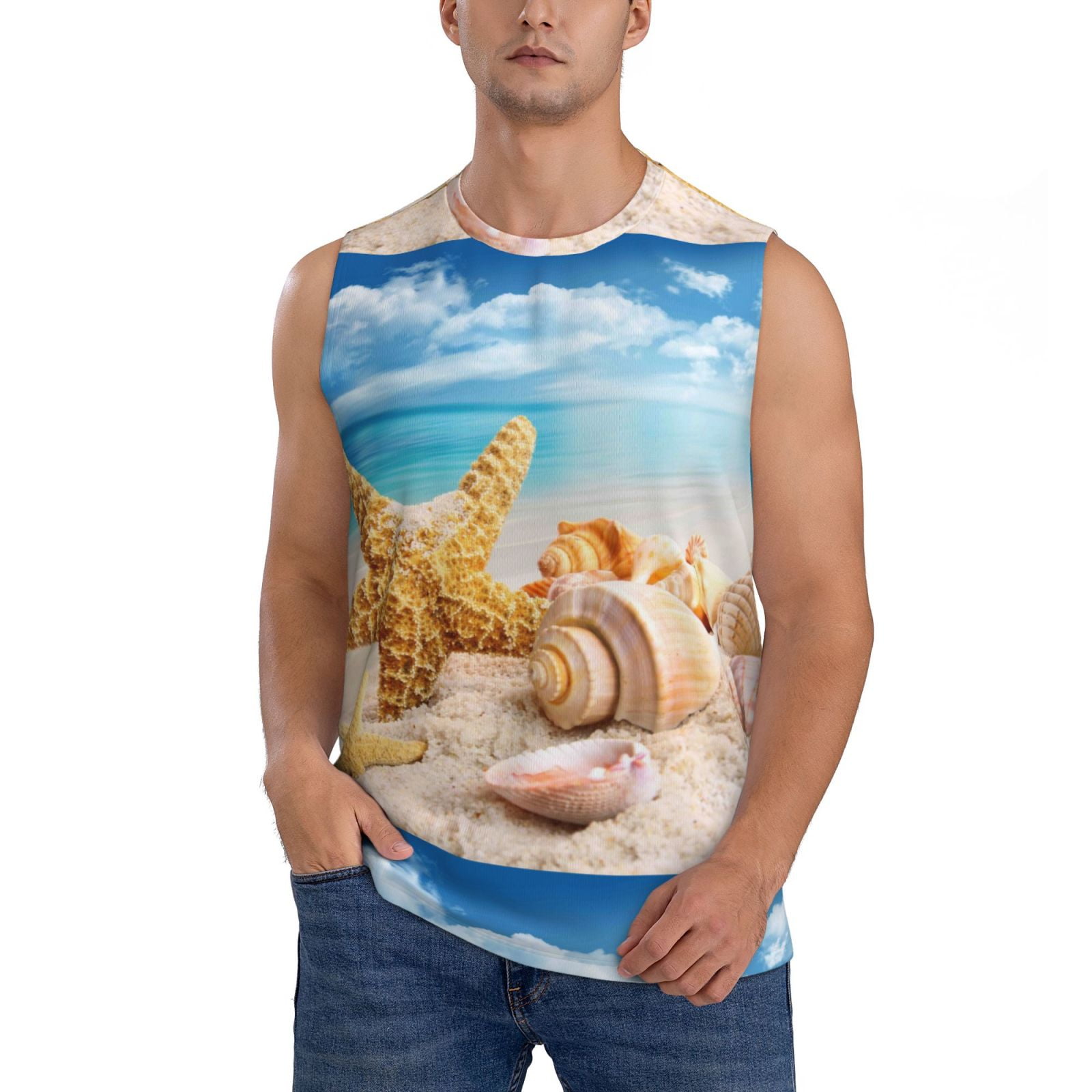 Disketp Beach Starfish Shell Sleeveless Tshirts For Men, Muscle Shirts ...