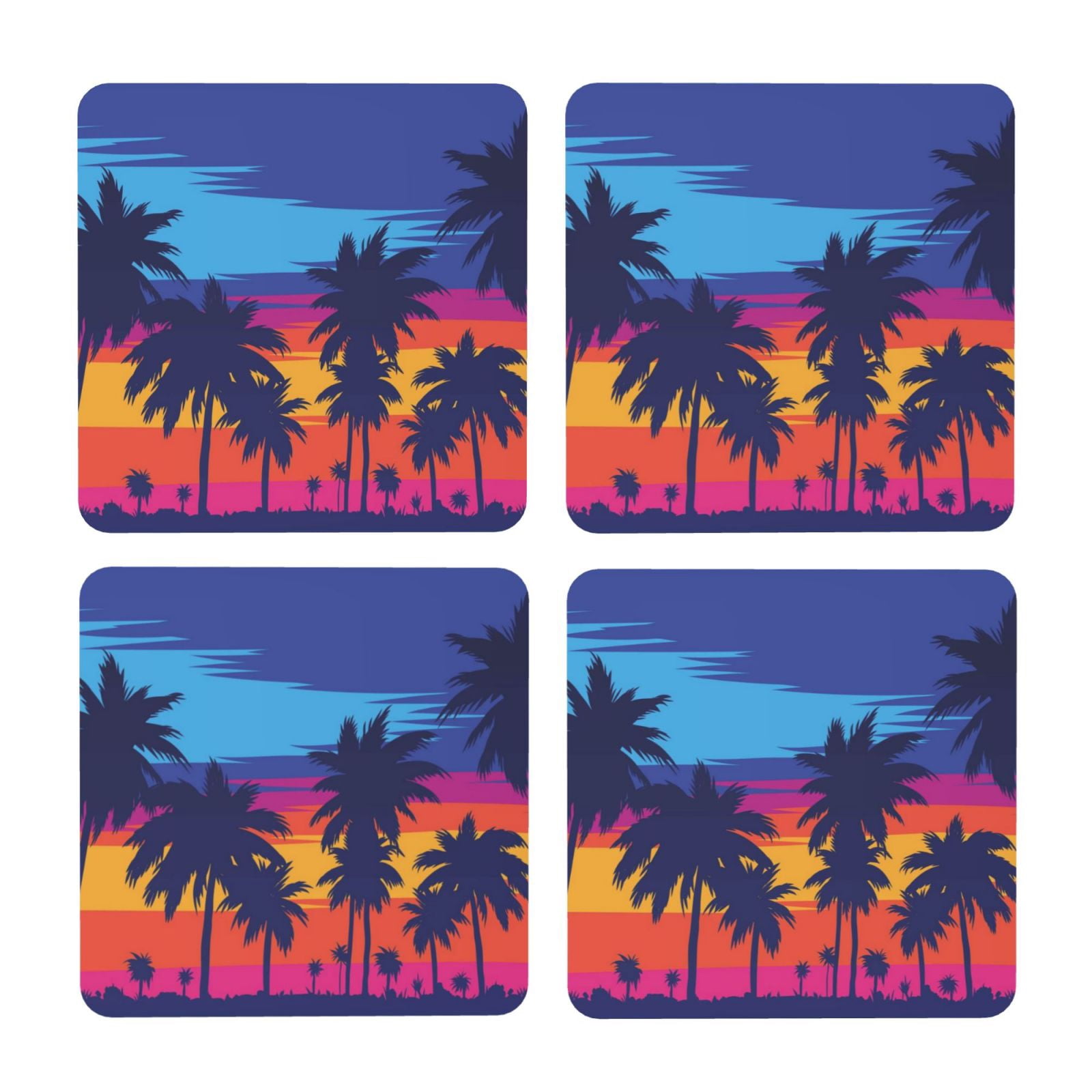 Disketp Beach with Palm Trees MDF Cork Coaster 4 Pcs - Absorbent ...