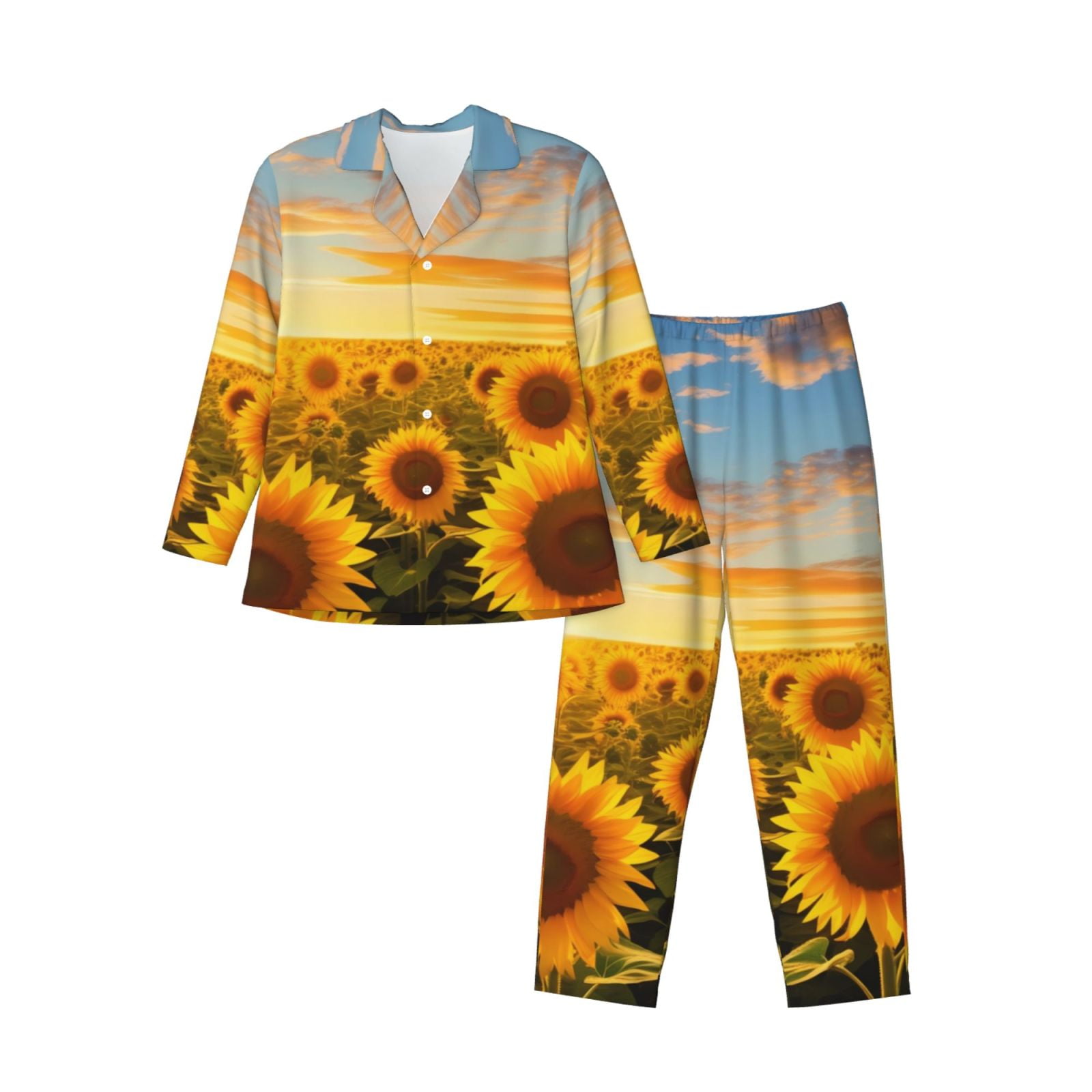 Disketp Beautiful Golden Sunflower Field for Pajamas Set Long Sleeve ...