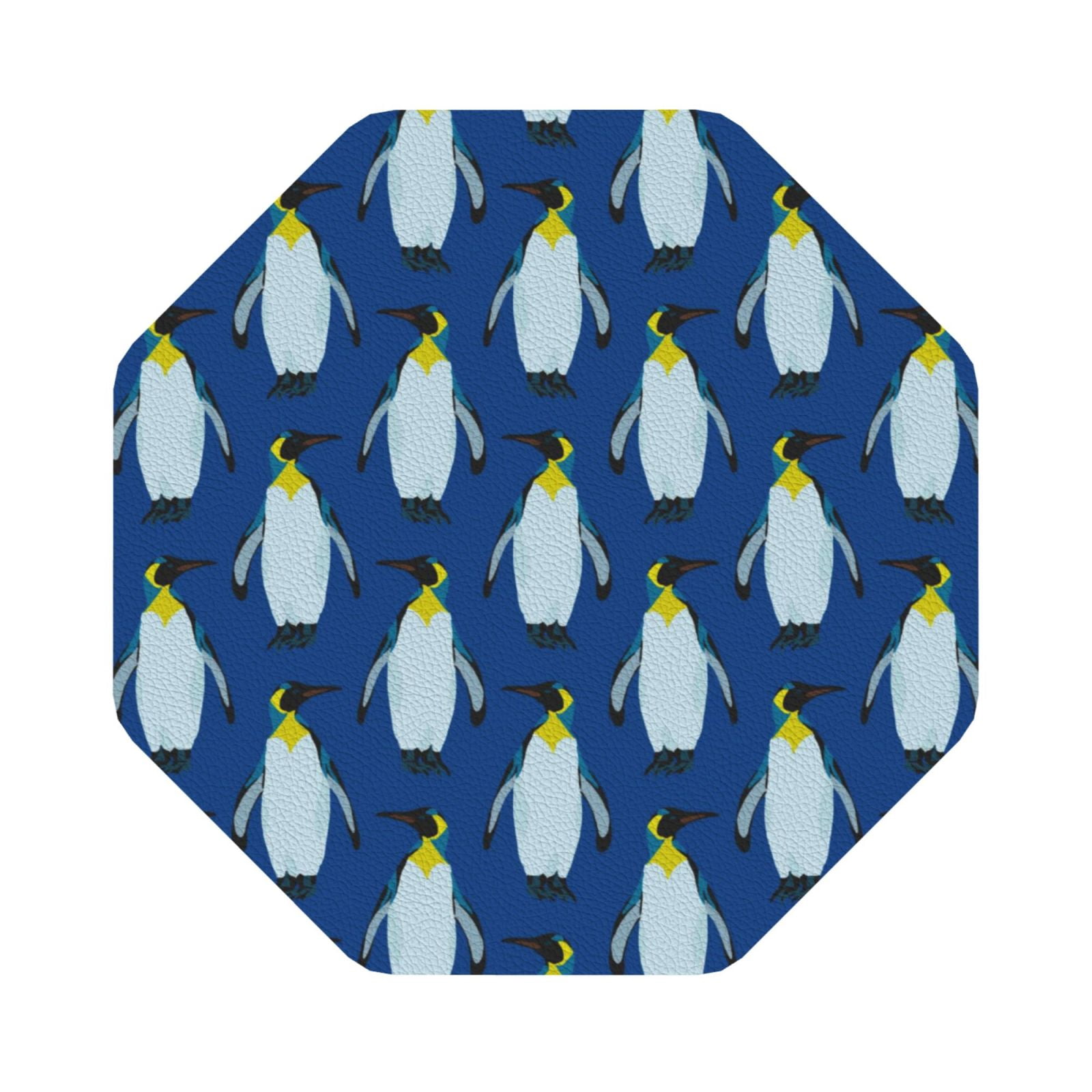 Disketp Beautiful King Penguin Pattern Funny Coasters,4 Pcs Leather ...