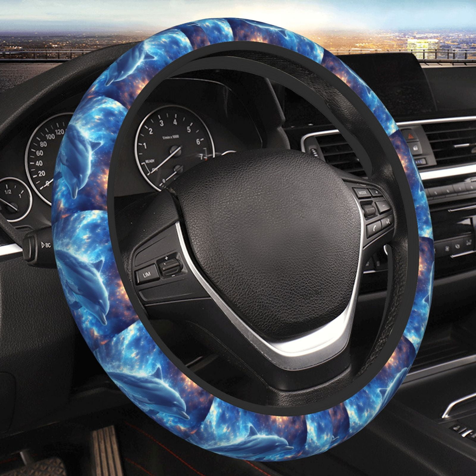 Disketp Beautiful Ocean Dolphin Elastic Microfiber Steering Wheel Cover ...