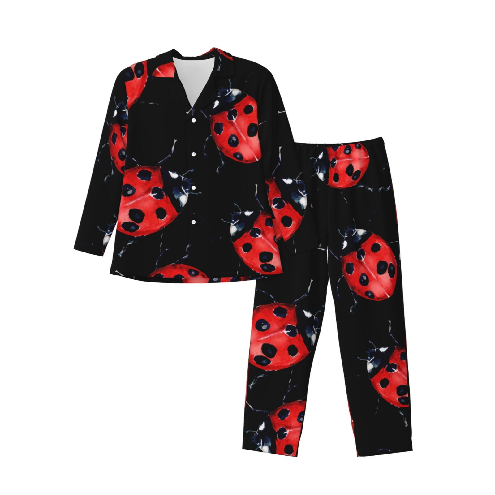 Disketp Beautiful Red Ladybug Mens Pajama Set, Soft Warm Long Sleeve ...