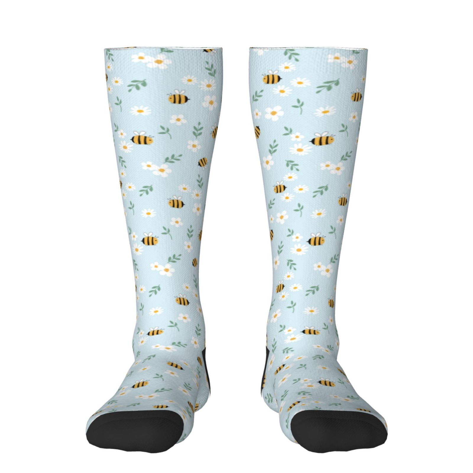 Disketp Bee Flower Print Unisex Contrast Color Stockings Lightweight ...