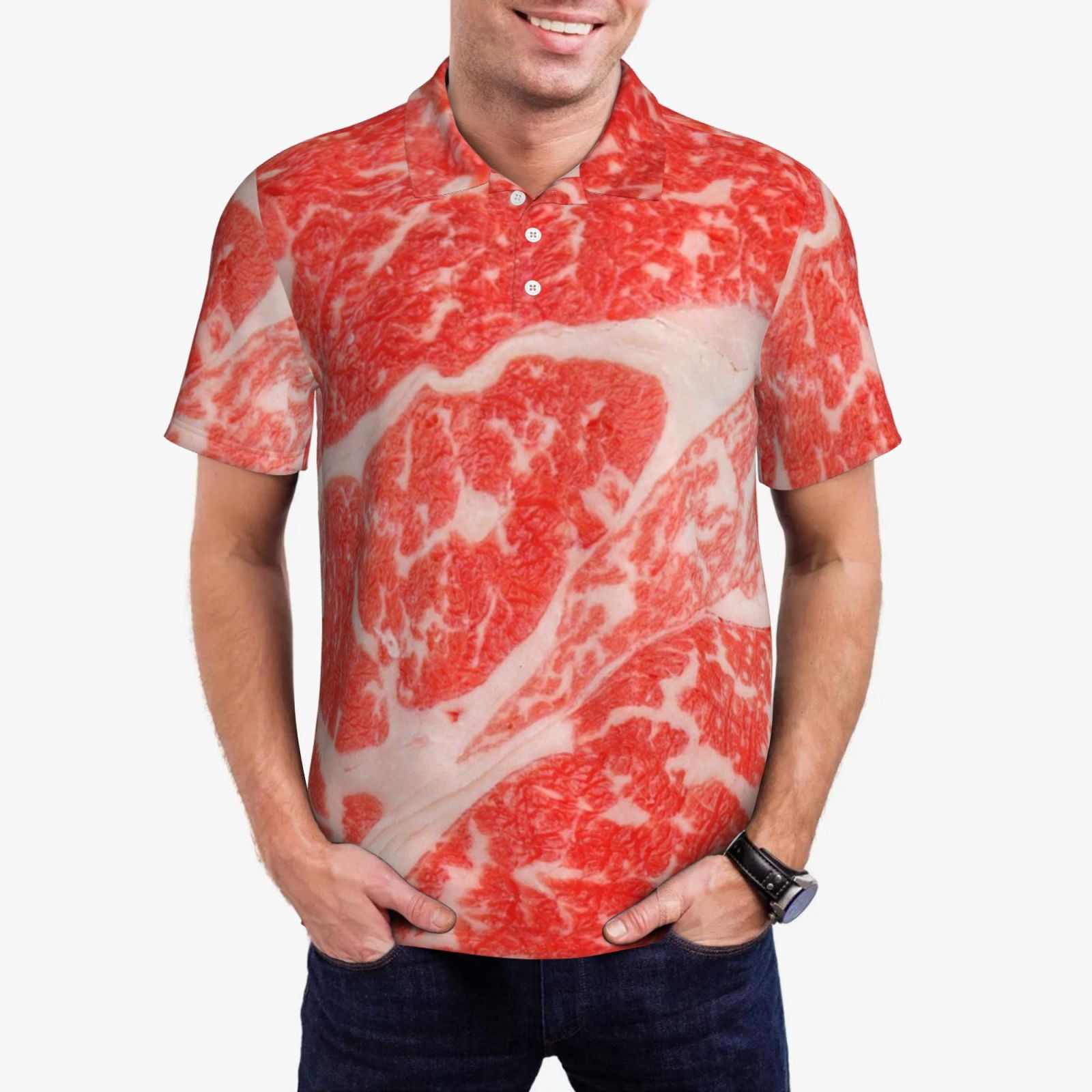 Disketp Beef Steaks for Men's Polo Shirts Short Sleeve Golf Shirt for ...