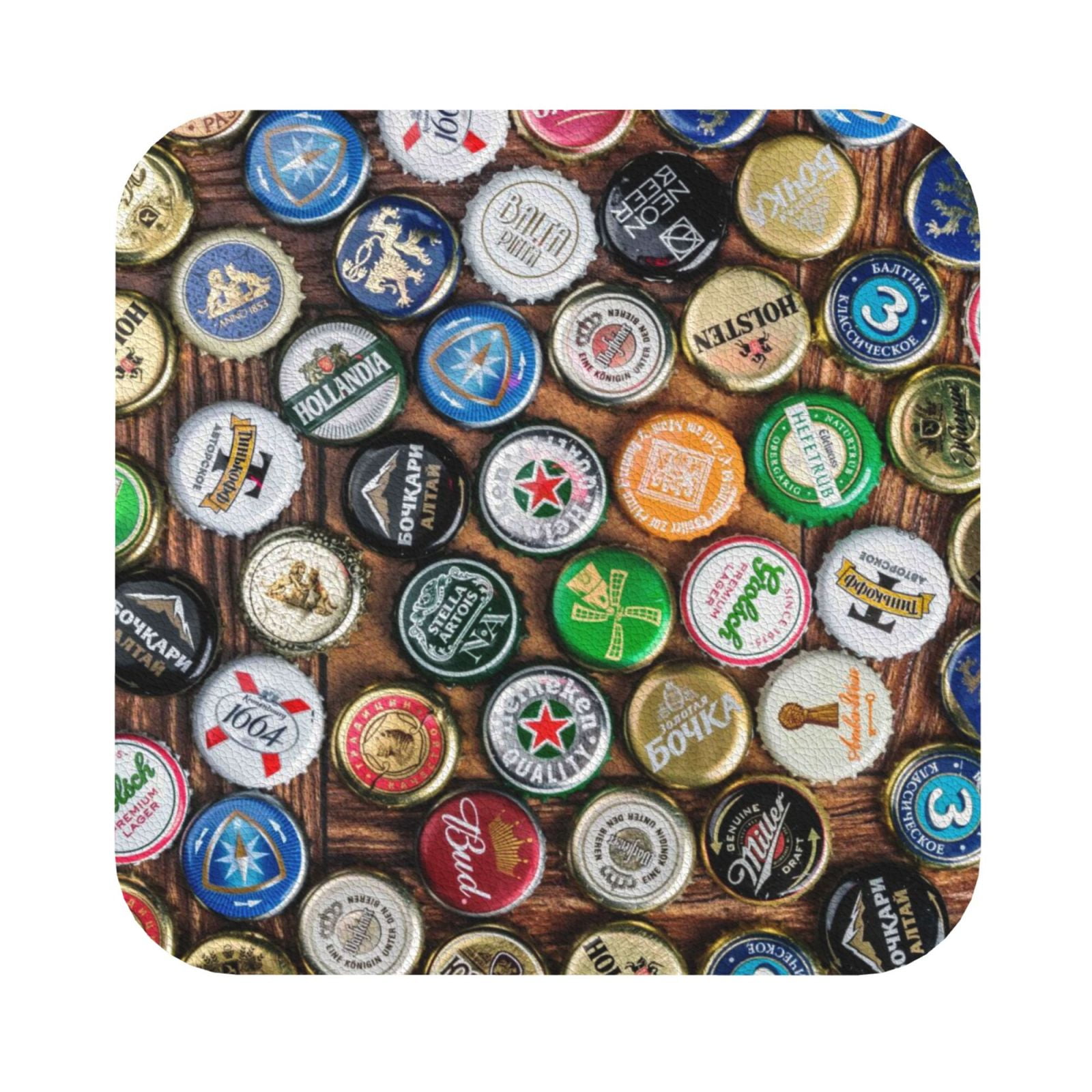 Disketp Beer Caps Funny Coasters,4 Pcs Leather Coasters With Holder ...