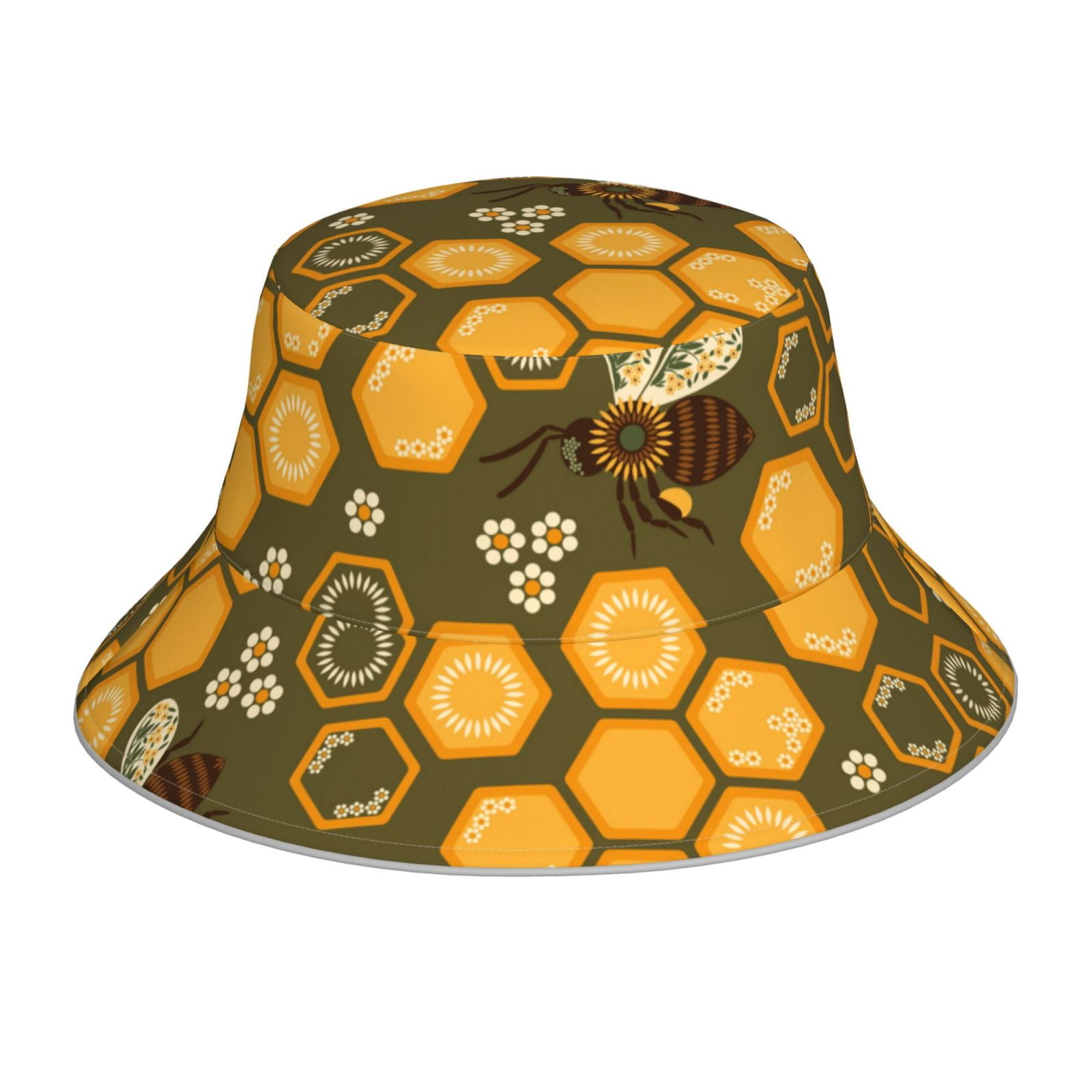Disketp Bees And Honeycombs Print Reflective Bucket Hat Beach Hat ...