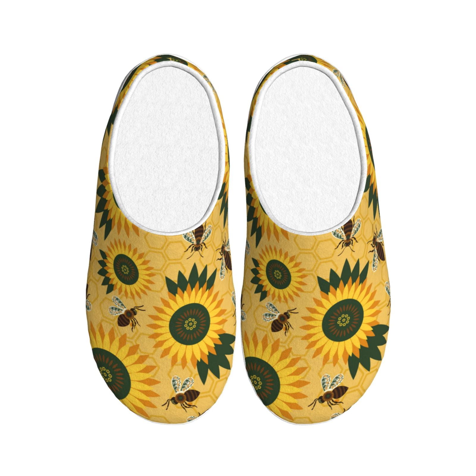Disketp Bees and Sunflowers Women's Men's Slippers Plush Slip-On House ...
