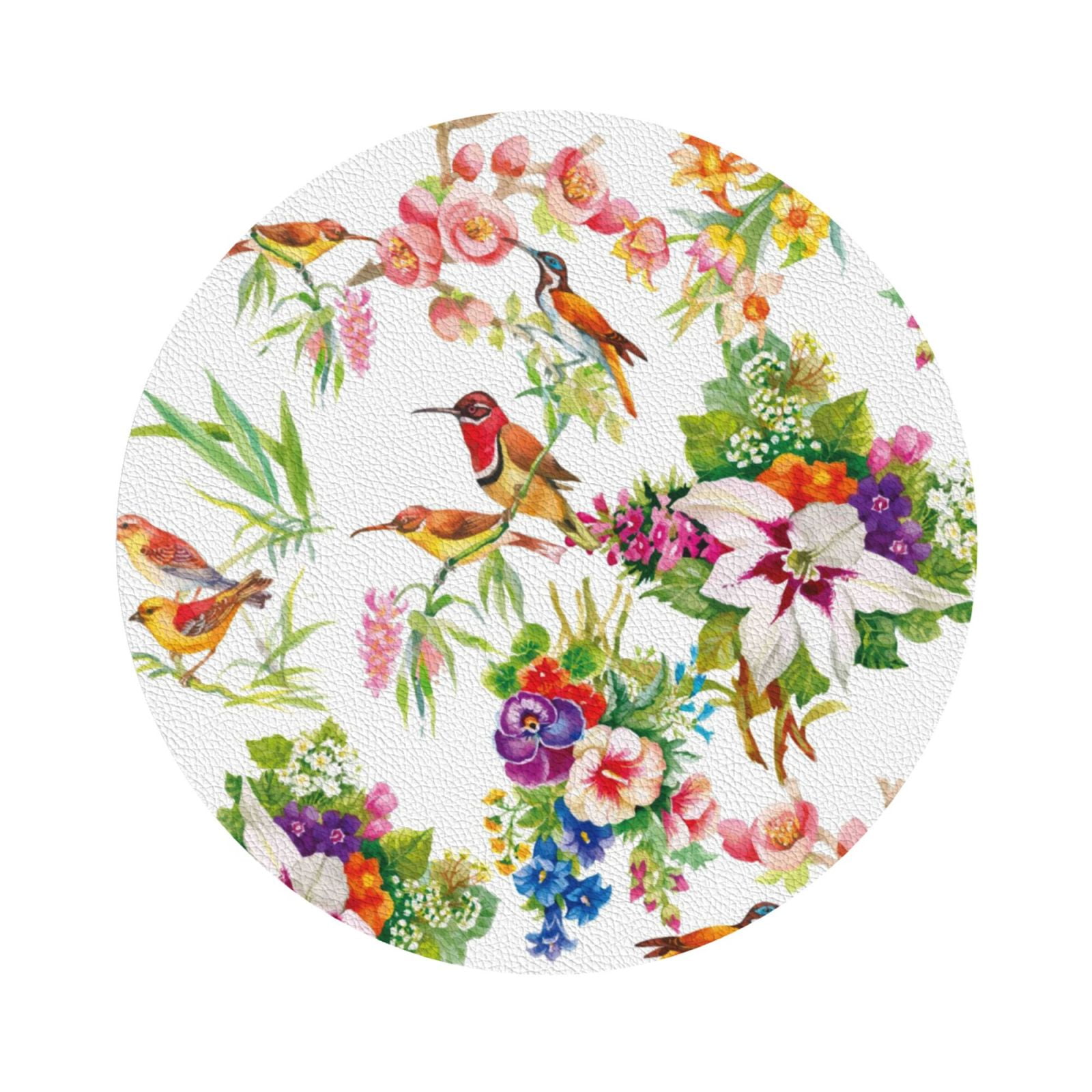 Disketp Birds And Flowers Funny Coasters,4 Pcs Leather Coasters With ...