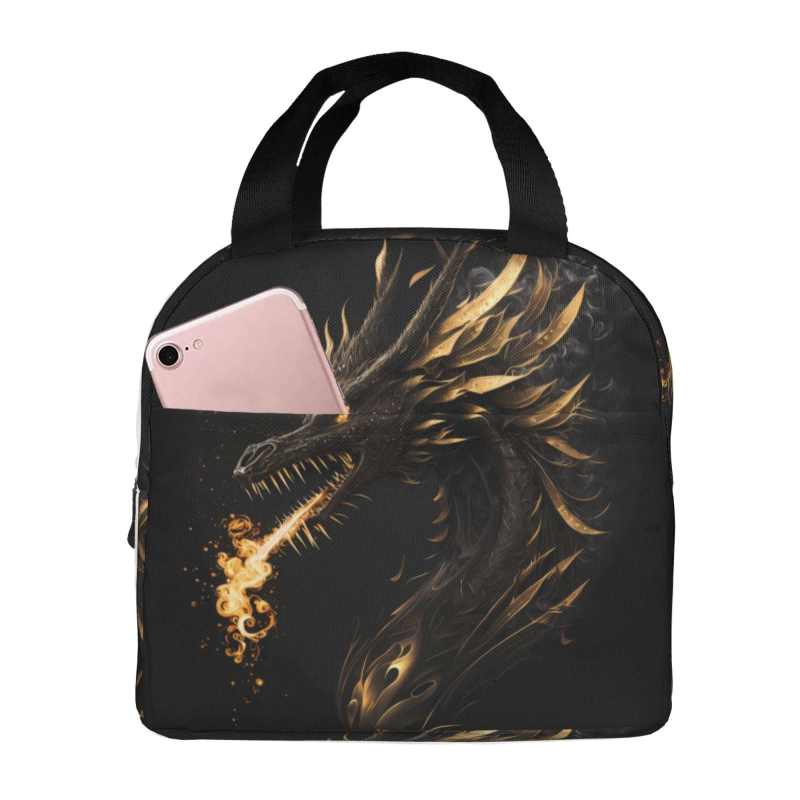Disketp Black And Gold Fire Dragon Lunch Bag for Women Men, Leakproof ...