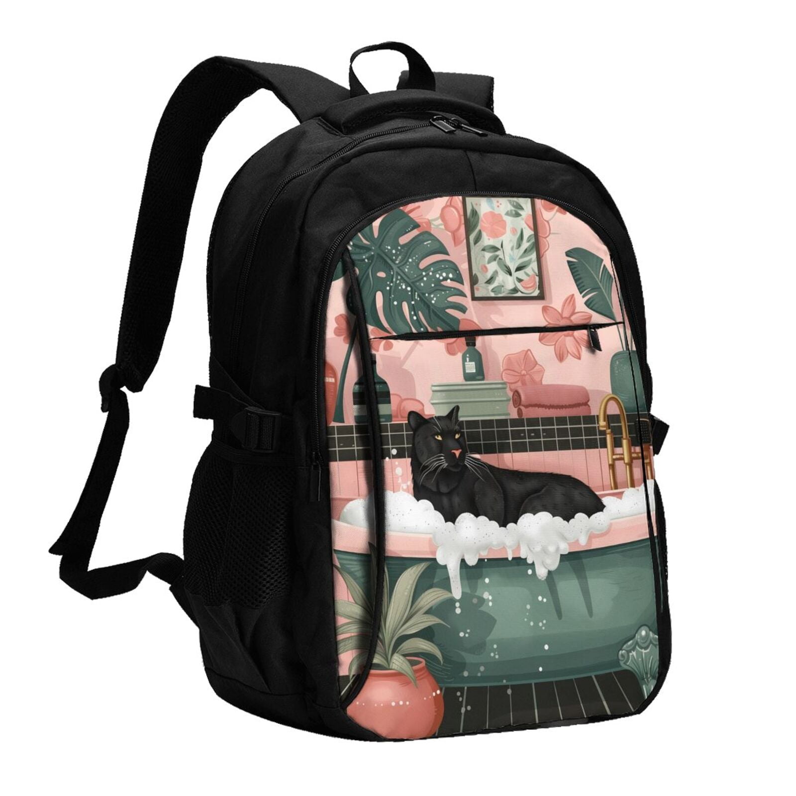 Disketp Black Cat Pink Bathroom Travel Laptop Backpack, Laptops ...