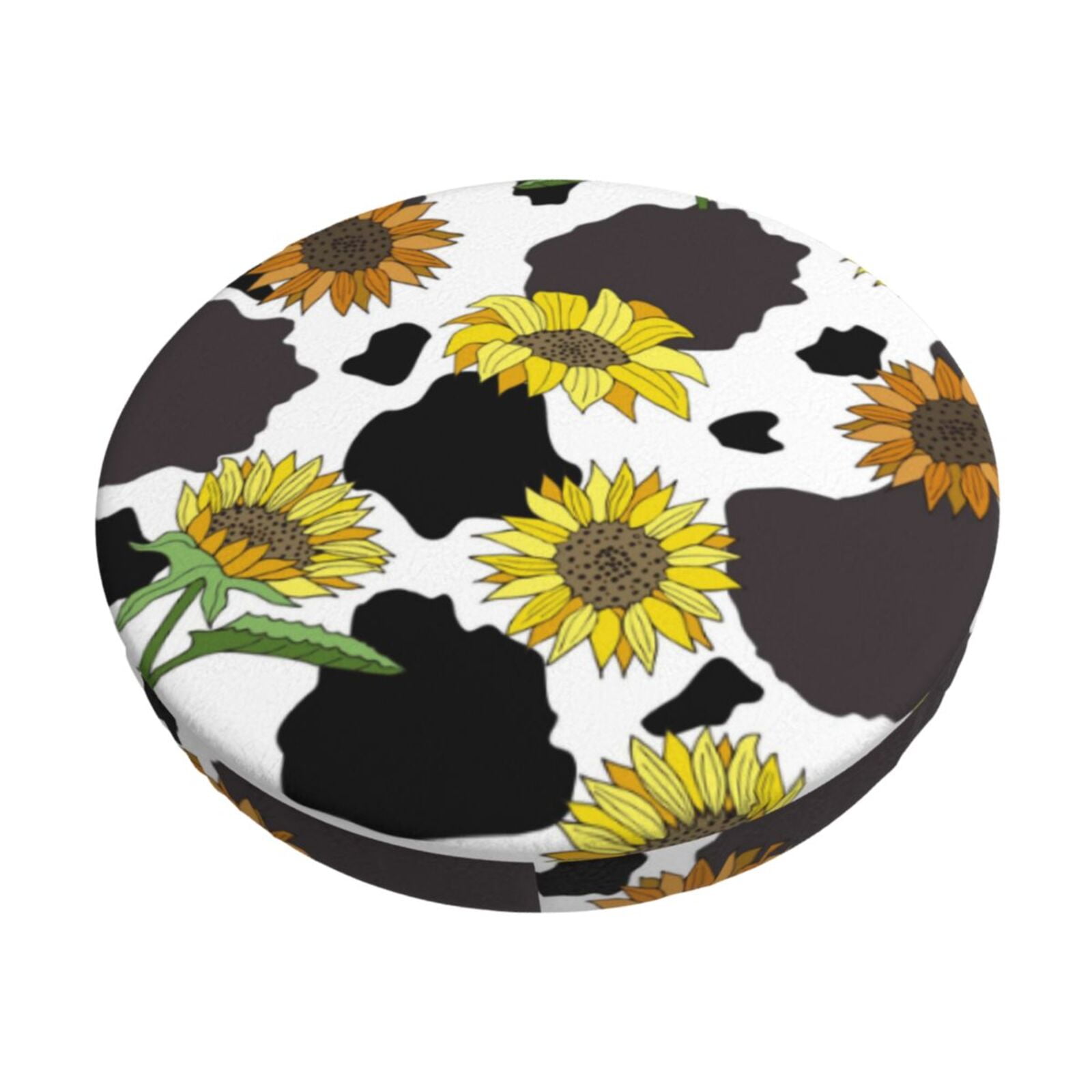 Disketp Black Cow Print With Sunflowers Country Stool Covers Round ...