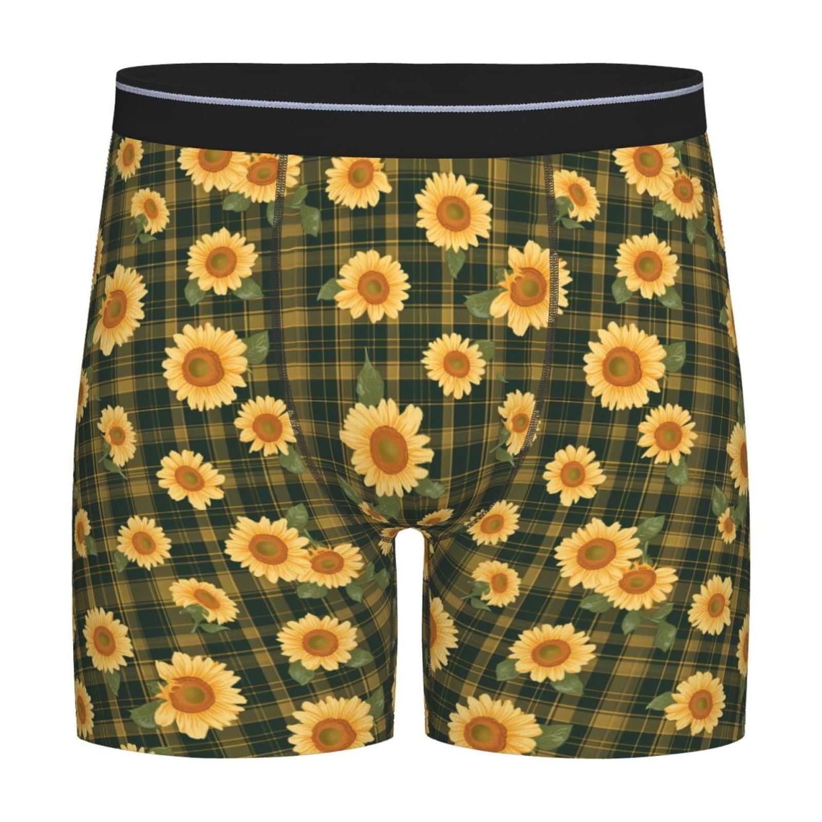 Disketp Black Ink Green Plaid Sunflower Men's Boxer Briefs Men’s ...