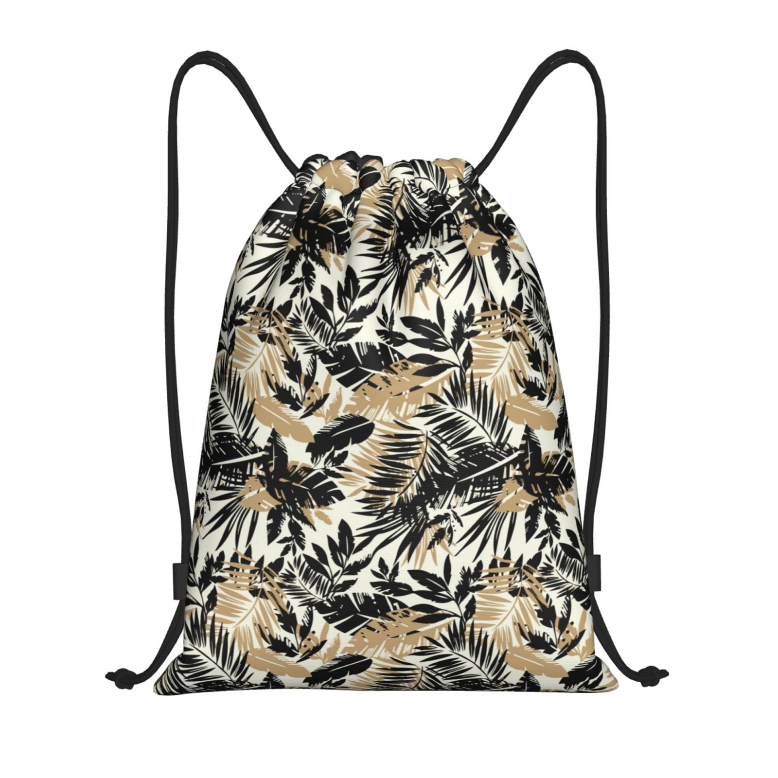 Disketp Black Palm Leaves Drawstring Backpack Drawstring Gym Bags Draw ...