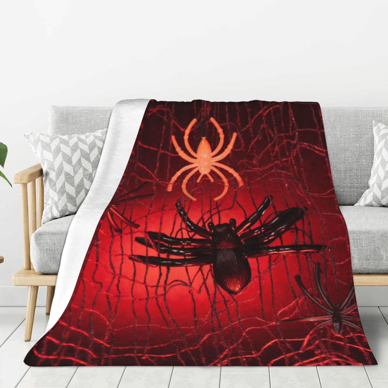 Disketp Black Spider Web With Spiders Cozy Flannel Fleece Throw Blanket ...