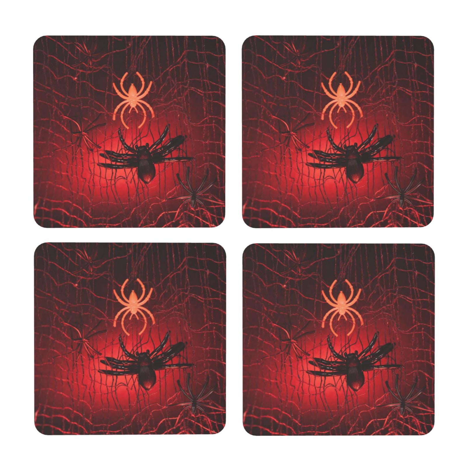 Disketp Black Spider Web With Spiders MDF Cork Coaster 4 Pcs ...