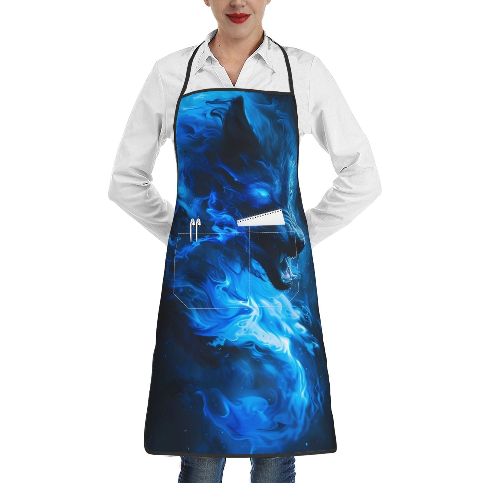Disketp Blue Fire Cool Wolf Kitchen Apron with adjustable Aprons for ...